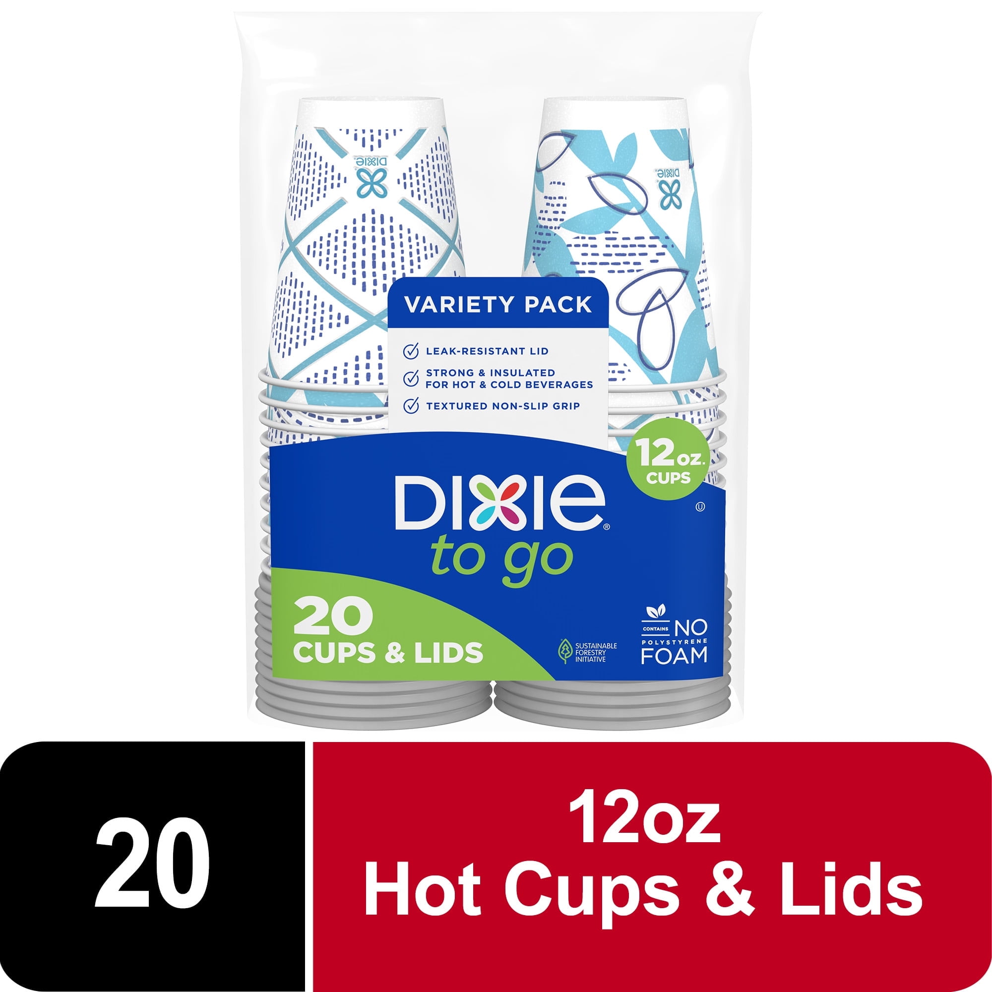 Dixie To Go Disposable Paper Cups with Lids, 12 oz, Leak-Resistant, 20 ...