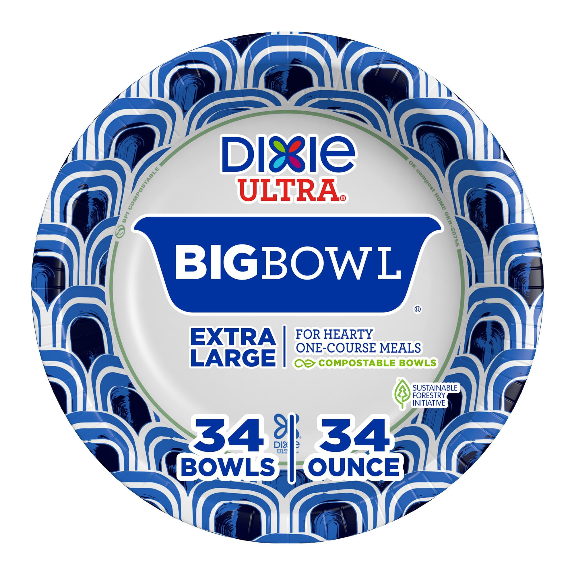 Dixie Ultra Large Paper Bowls, 34 oz, Compostable, Microwave Safe ...