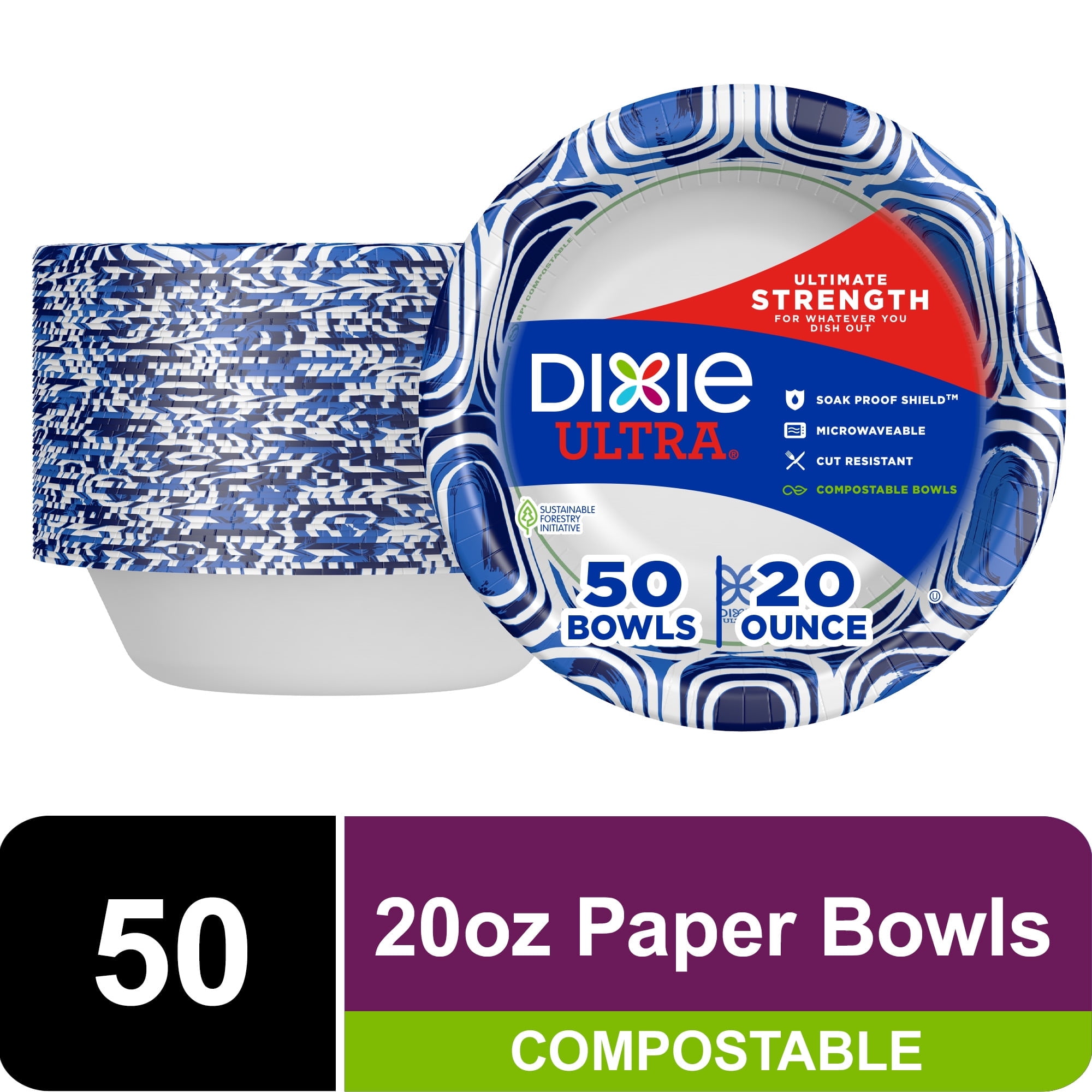Dixie Ultra Paper Bowls, 20 Ounce, 50 Count, Multicolor, Disposable ...