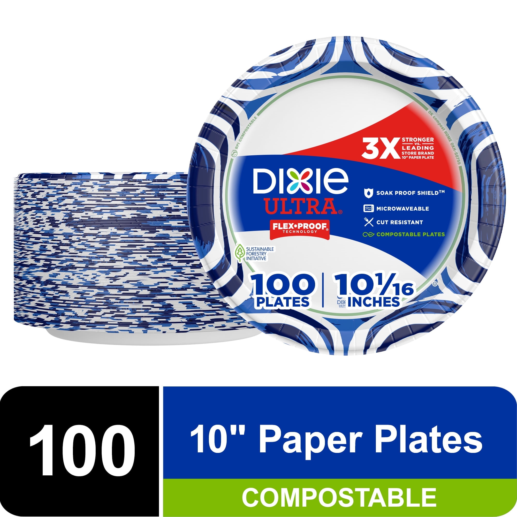 Dixie Ultra Strong Compostable Paper Plates, 10 in, 100 Count ...