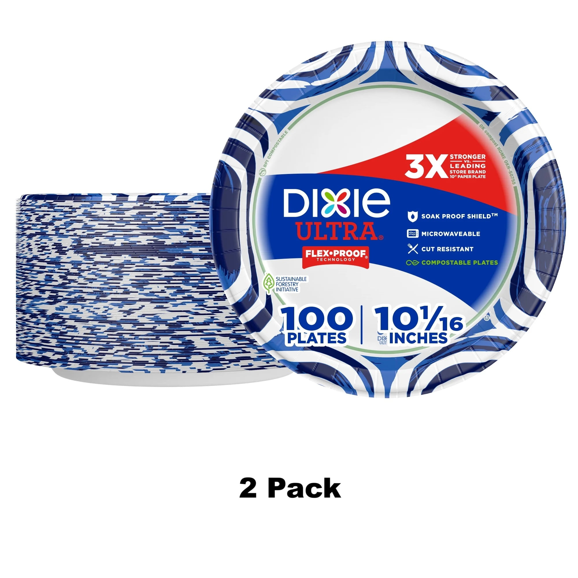 Dixie Ultra Compostable Paper Plates, 10 in, 200 Count, 3X Stronger ...