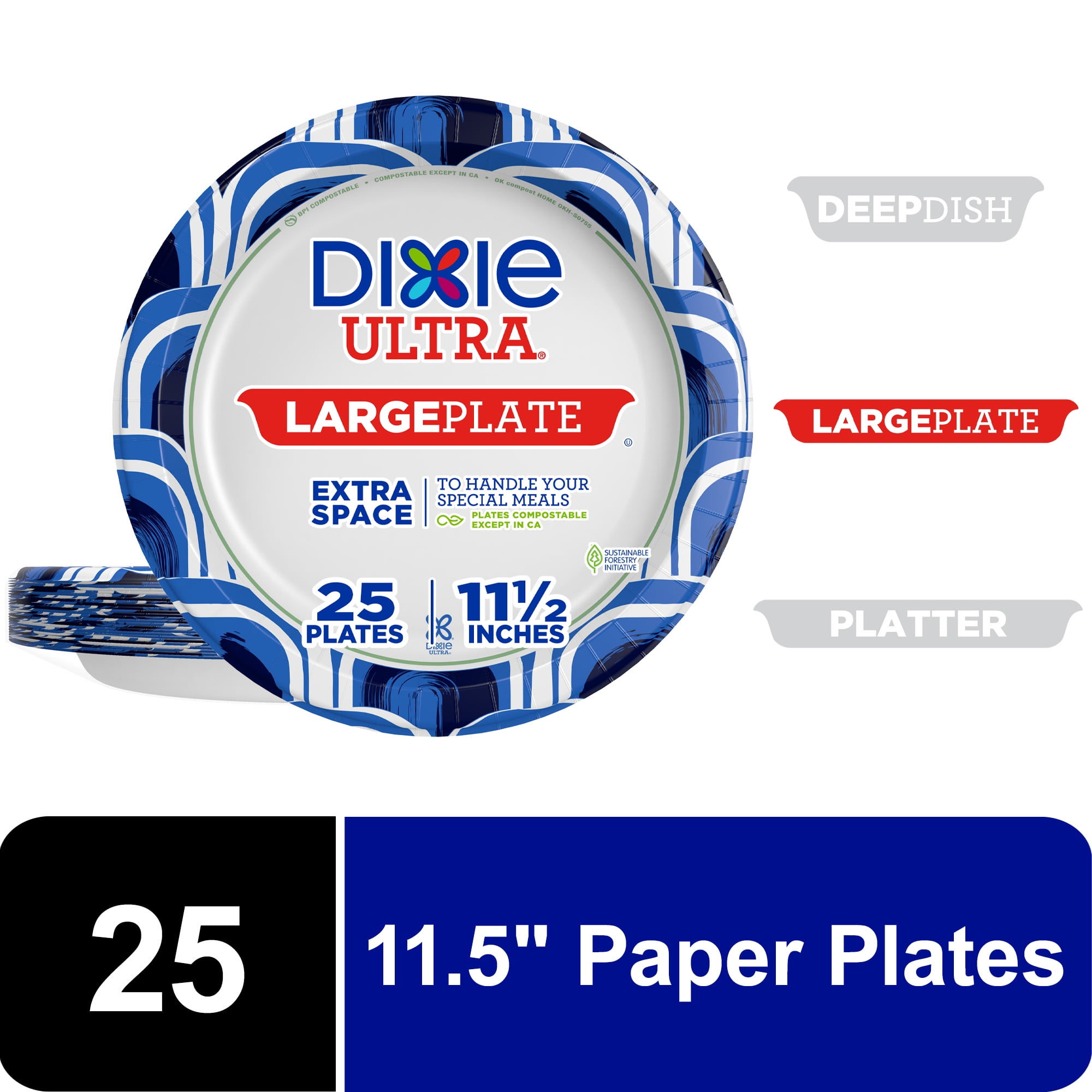 Dixie Ultra Large Plate Disposable Paper Plates, 11.5", Multi-Color, 25 ...