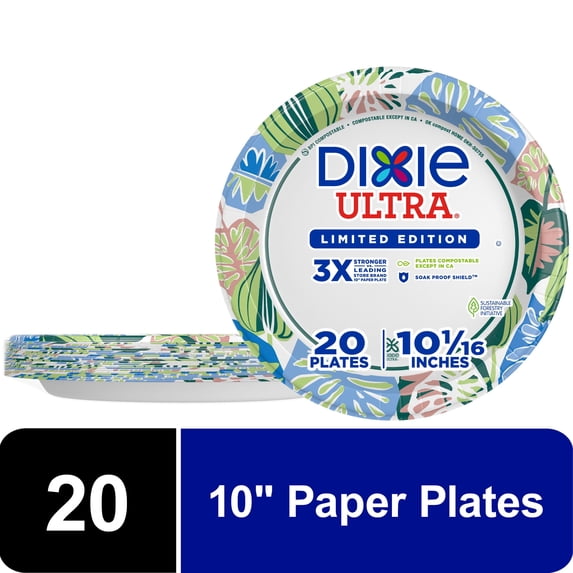 Dixie Ultra Summer Design Disposable Paper Plates, 10", Multi-Color, 20 ...