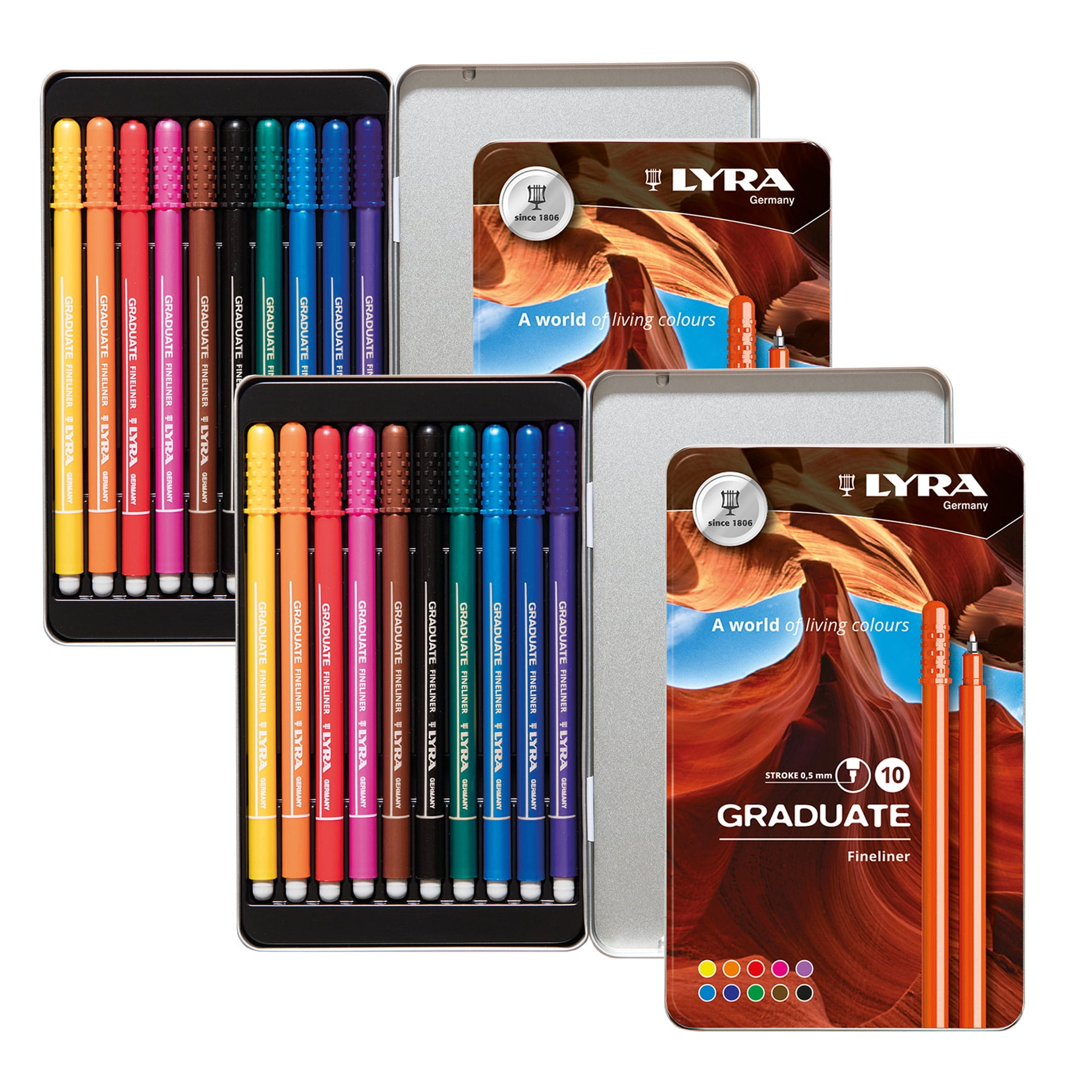 Lyra Graduate Fineliner Marker Set Tin, Assorted Colors, 10 Piece, 2 ...