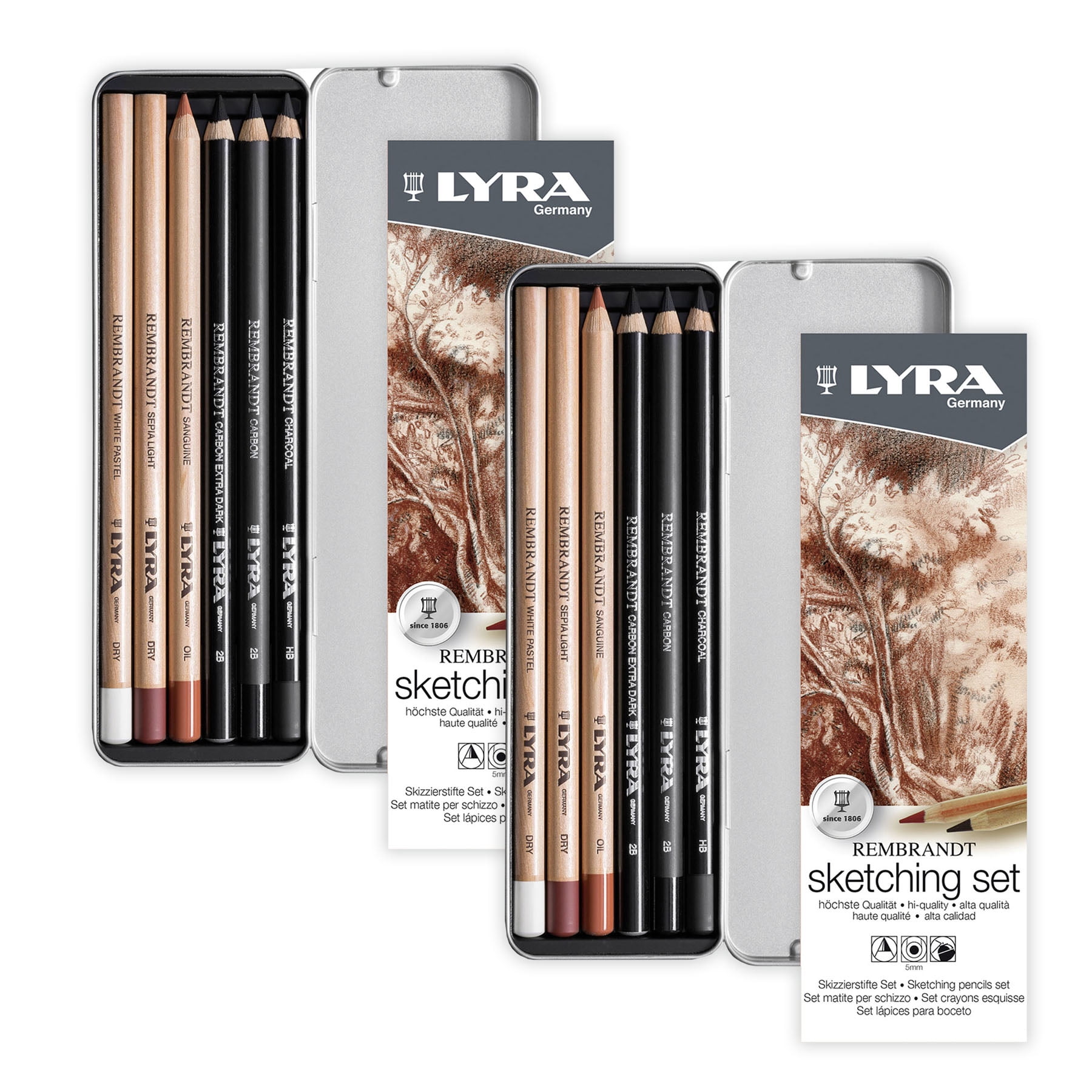 Lyra Rembrandt Monochrome Sketching Pencil Set, Metal Tin, Assorted, 6 ...