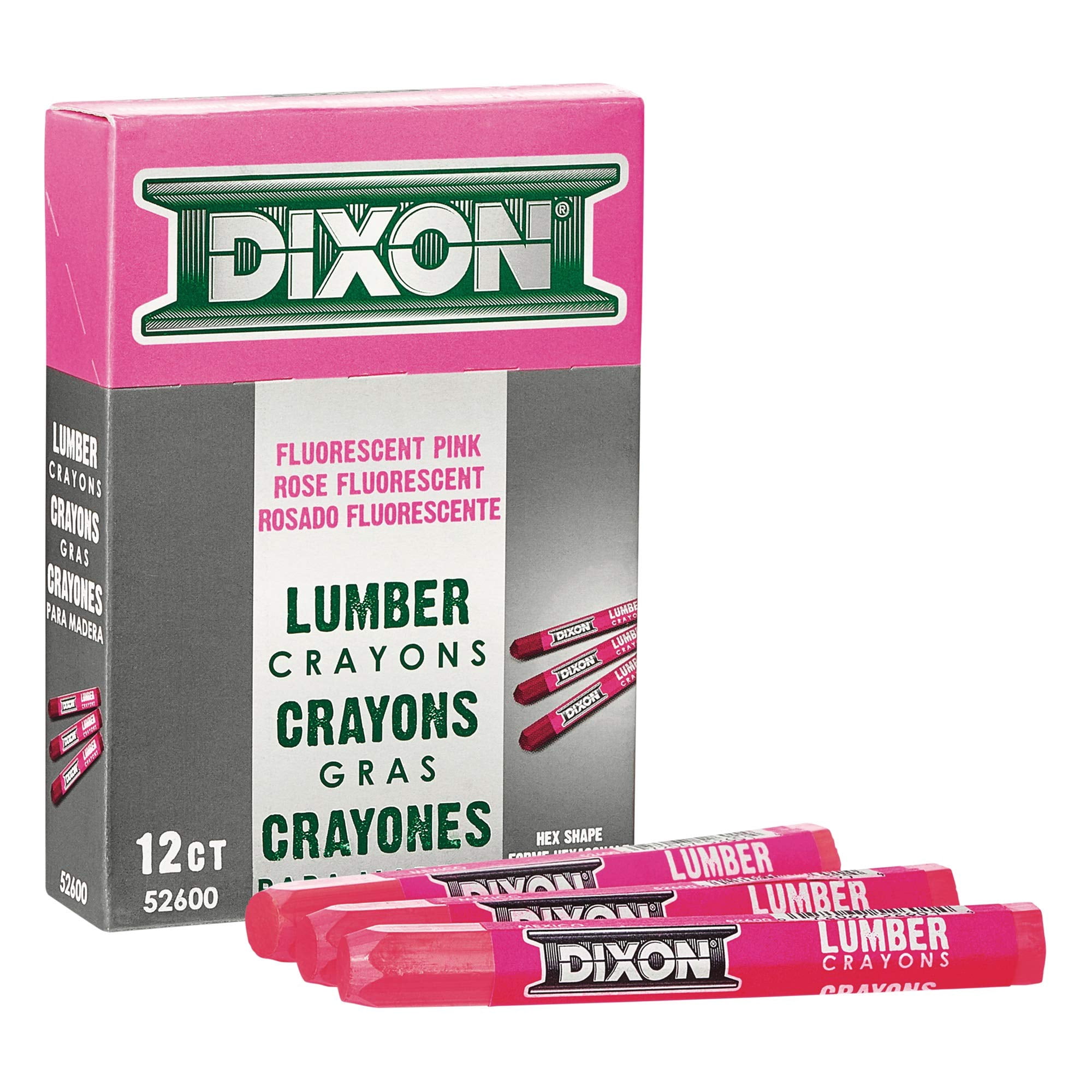 Dixon Industrial Lumber Marking Crayons, 4.5" x 1/2" Hex, Pink, 12-Pack ...