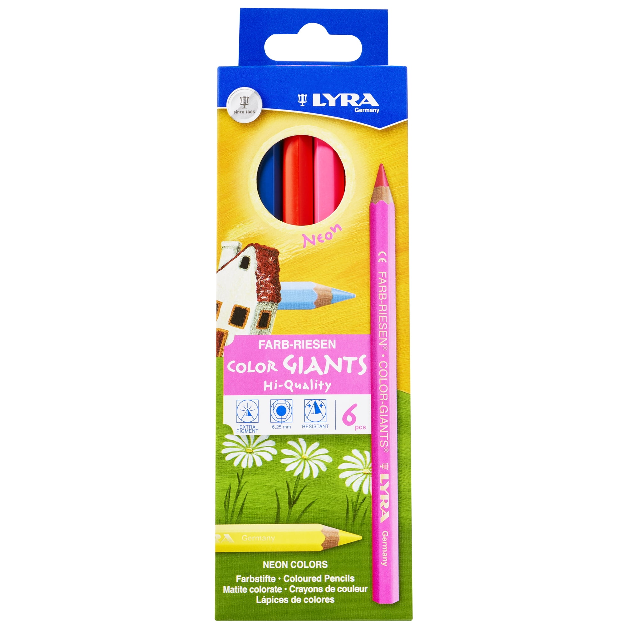 Lyra Color Giant Colored Pencils, Neon, 6.25mm, Lacquered, 6 Colors ...