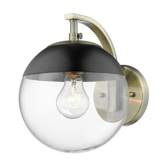 Dixon Sconce in Aged Brass with Clear Glass and Black Cap - Walmart.com