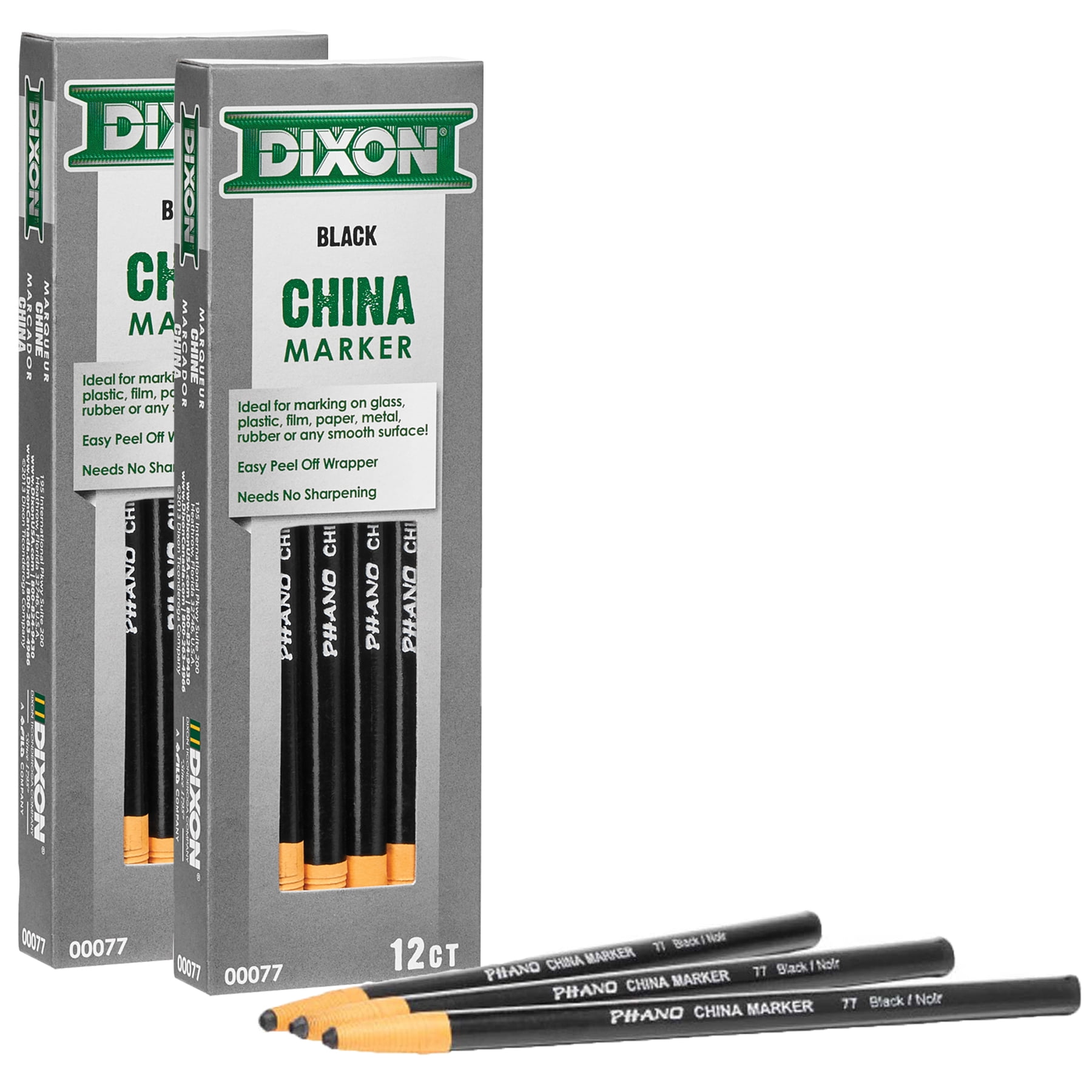 Dixon Phano China Markers, Black, 12 Per Pack, 2 Packs - Walmart.com