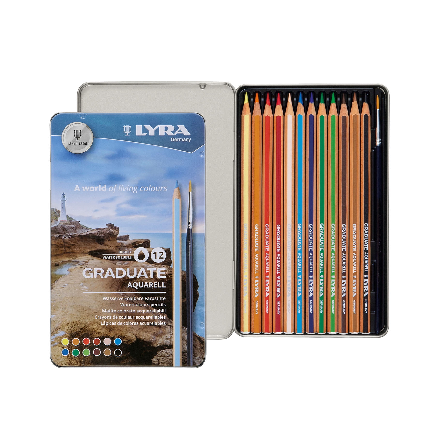 Lyra Graduate Watercolor Pencils Set Tin with Brush, Assorted Colors ...