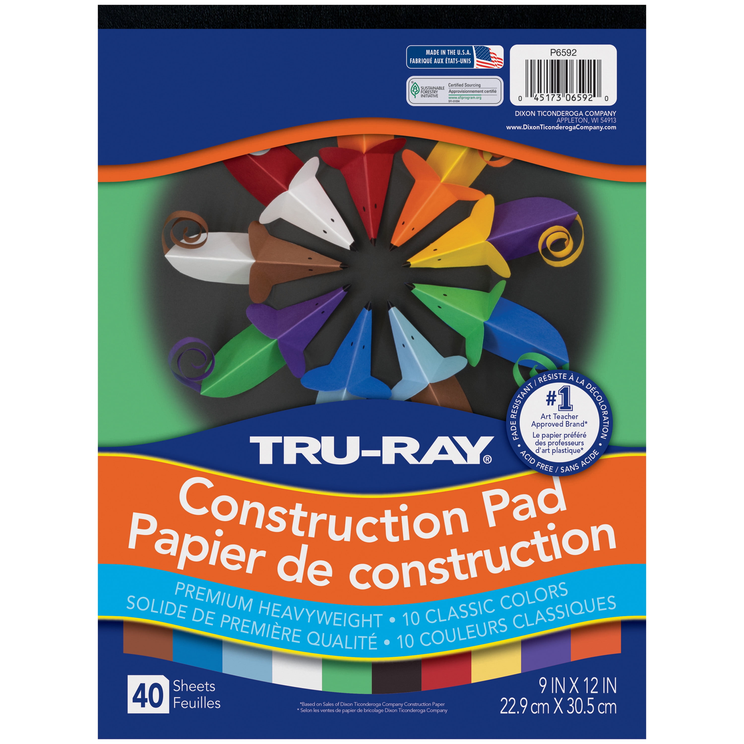 Dixon Ticonderoga PAC6592 Construction Paper Pad 10 Colors - 40 Sheets ...