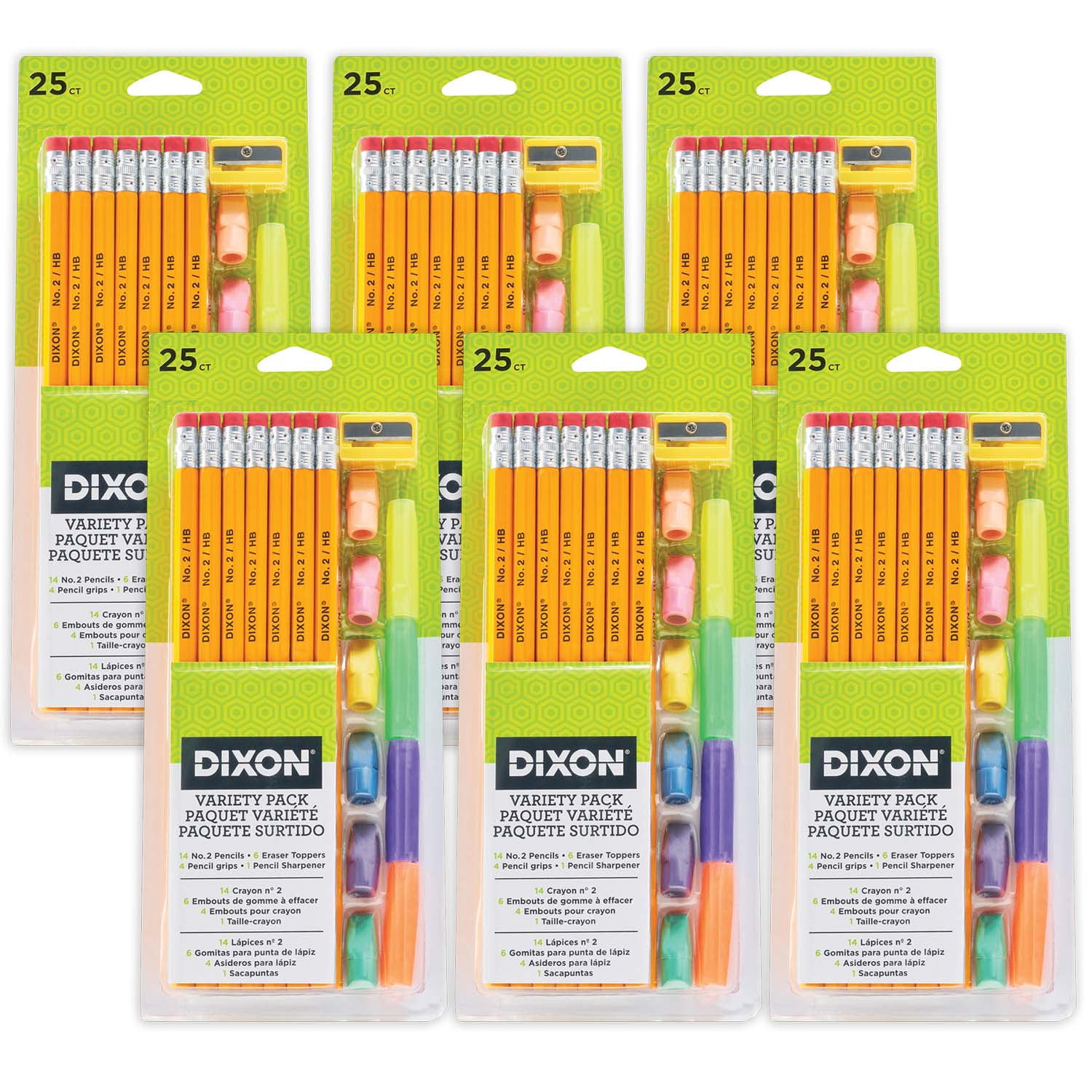 Dixon Variety Pack, #2 Pencils, Erasers, Pencil Grips Set, 6 Sets ...