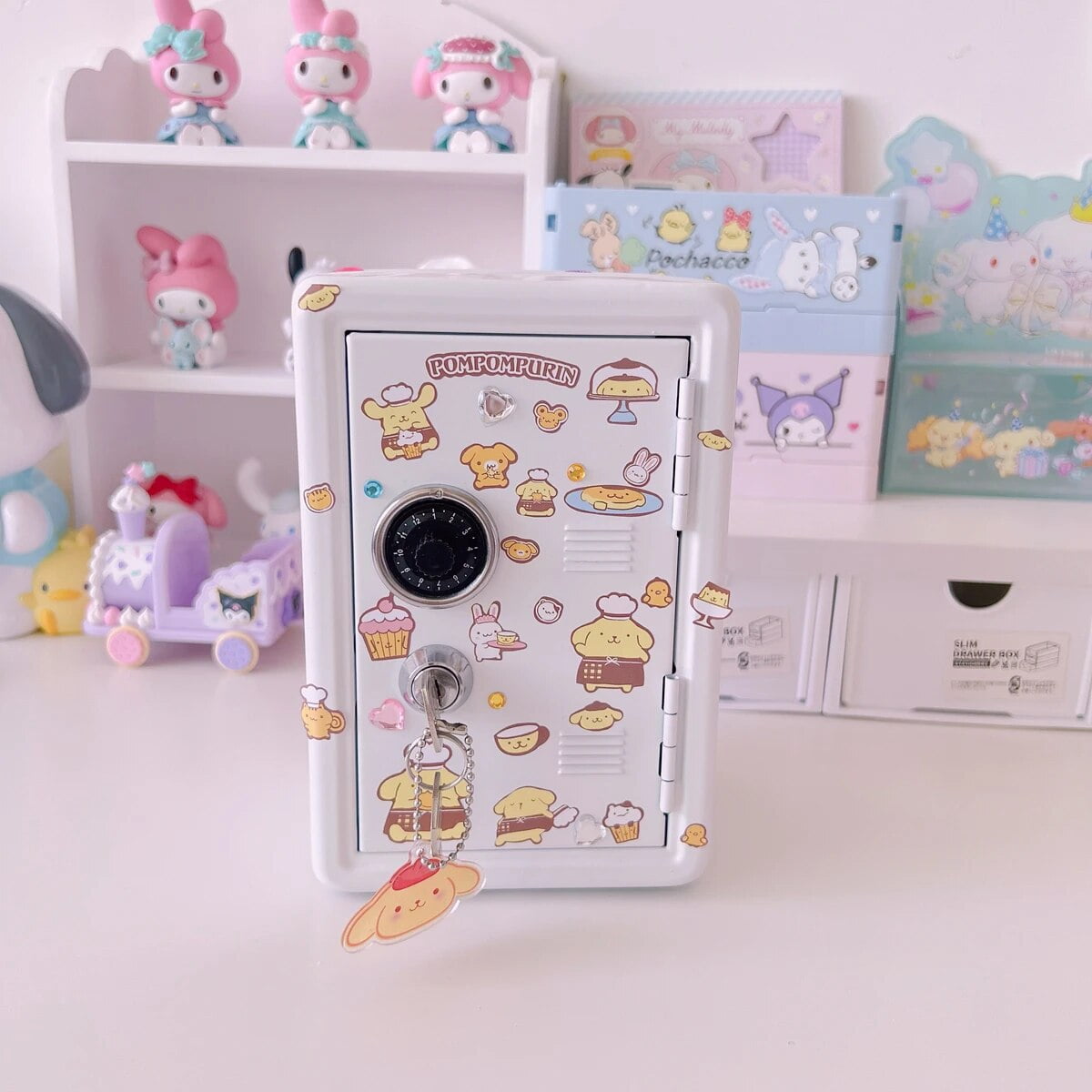 Diy Cartoon Sanrio Kuromi Safe Mini Hello Kitty Storage Box Kawaii Cinnamoroll Desktop Locked ...