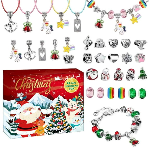 Diy Christmas Bracelet Making Kit With 24 Festive Charms, Advent Calendar For Kids, Holiday ...