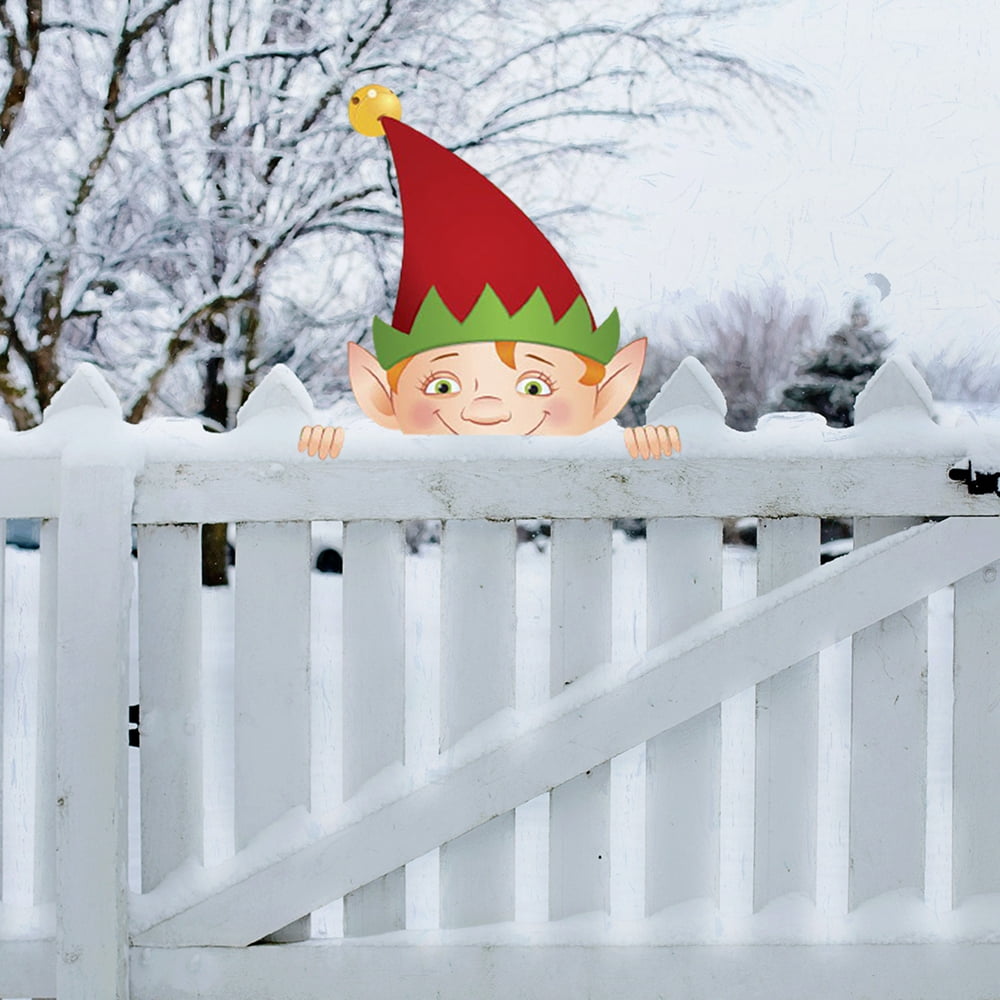 Diy Christmas Fence Peeking Decoration - Santa Elk Peeking Garden Yard ...