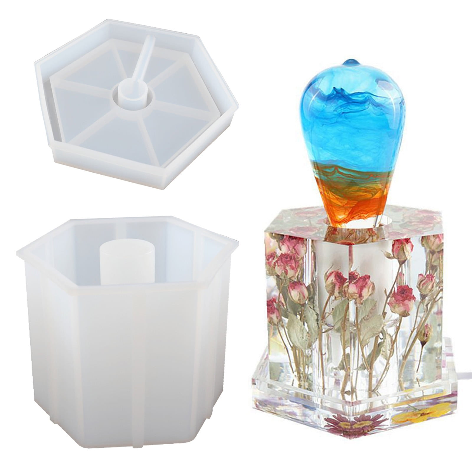 Diy Crystal Resin Lamp Base Hexagonal Cube Cylindrical Bedside Lamp ...