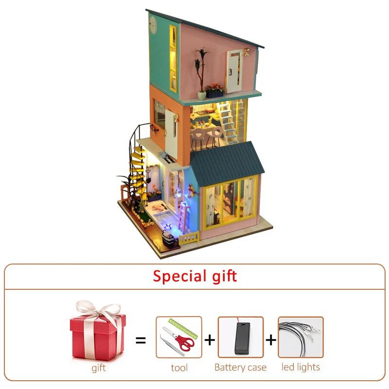 Diy Dollhouse Kit Miniature Items Bedroom Living Room Kitchen 3in1 ...