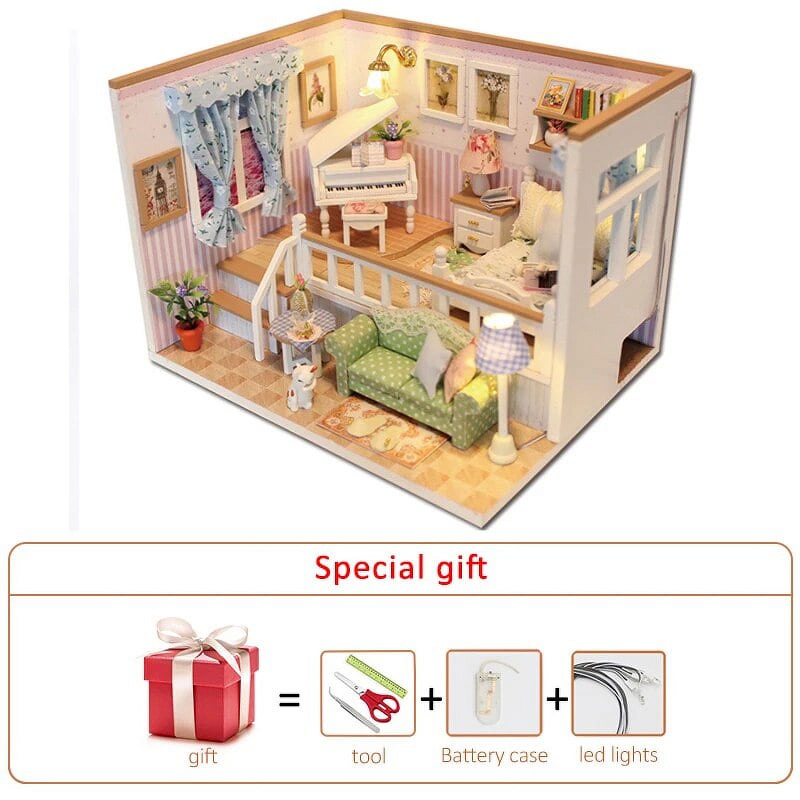Diy Dollhouse Kit Miniature Items Bedroom Living Room Kitchen 3in1 ...
