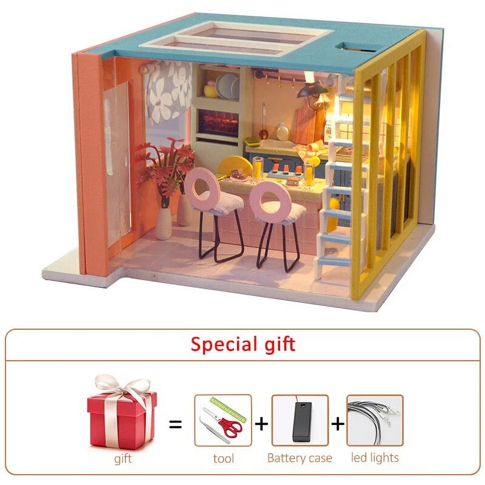 Diy Dollhouse Kit Miniature Items Bedroom Living Room Kitchen 3in1 ...