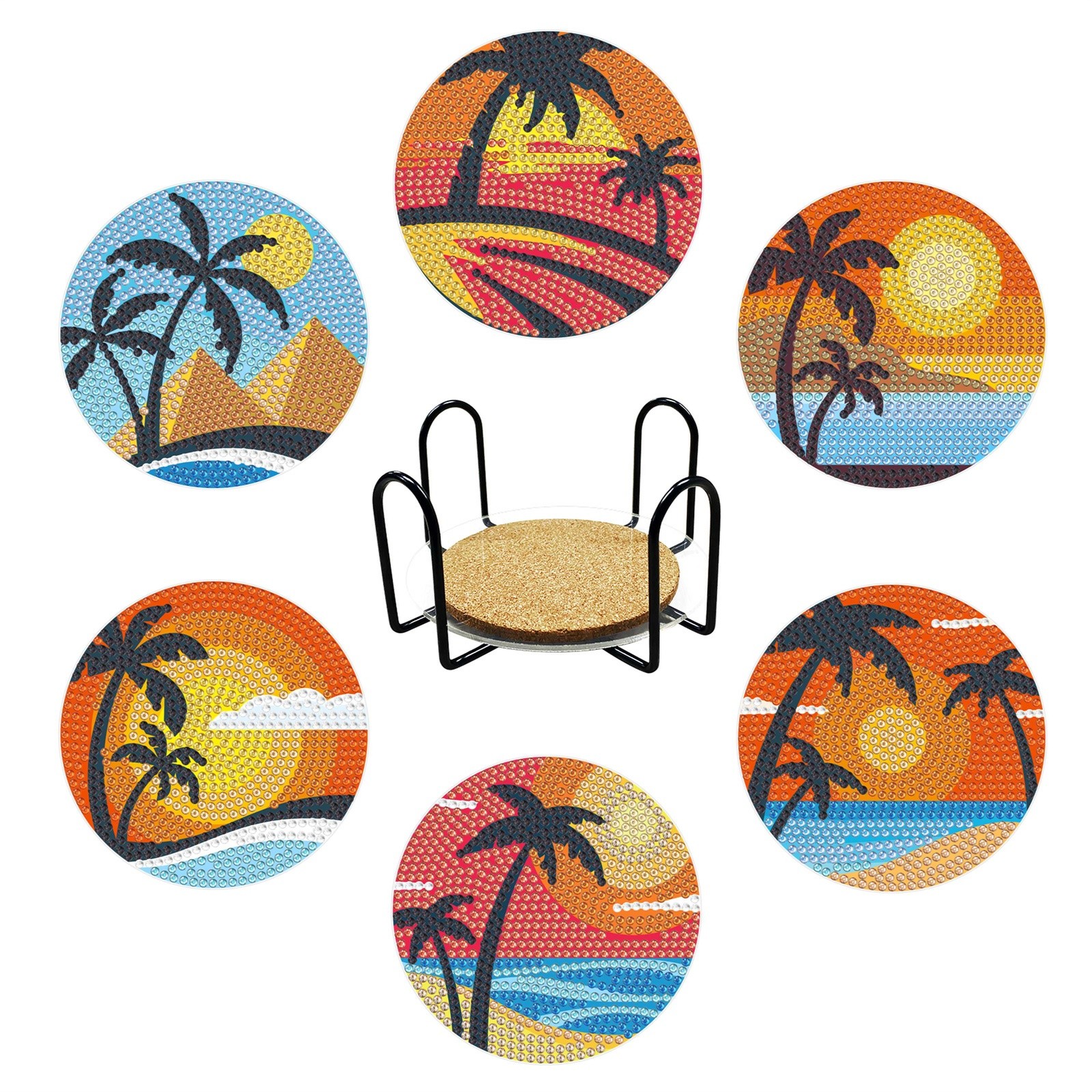 Diy Dot Diamond Coasters Diamond Art Painting Seaside Sunset Series ...