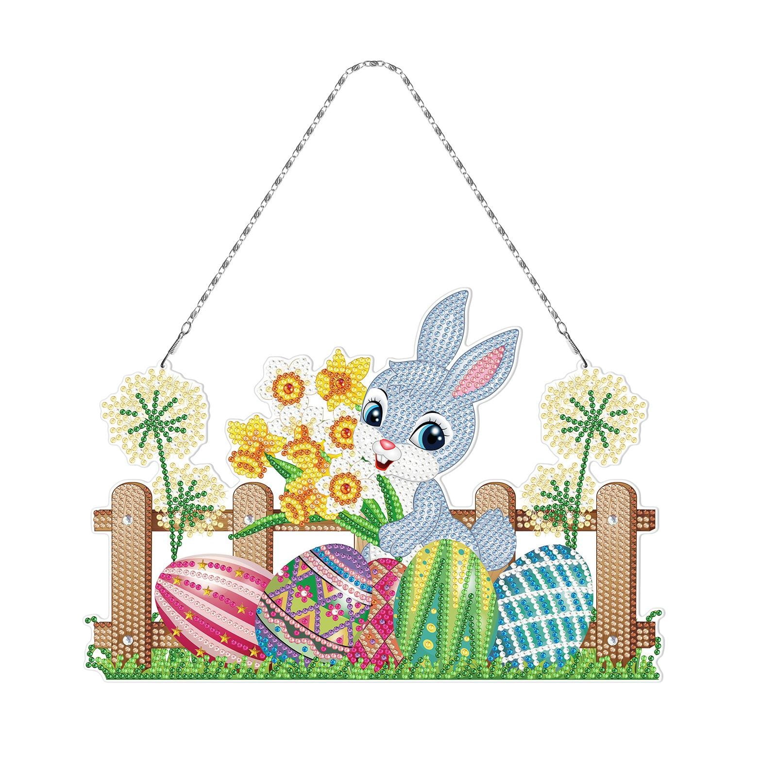 Diy Easter Rabbit Hangs Decorations Rhinestones Arts Wreath Pendant ...