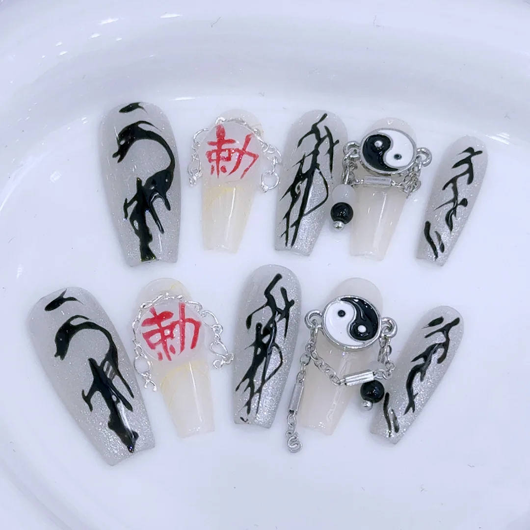 Diy Hello Kitty Kuromi Nail Art Dark Metal Diamond Goth Punk 3D ...