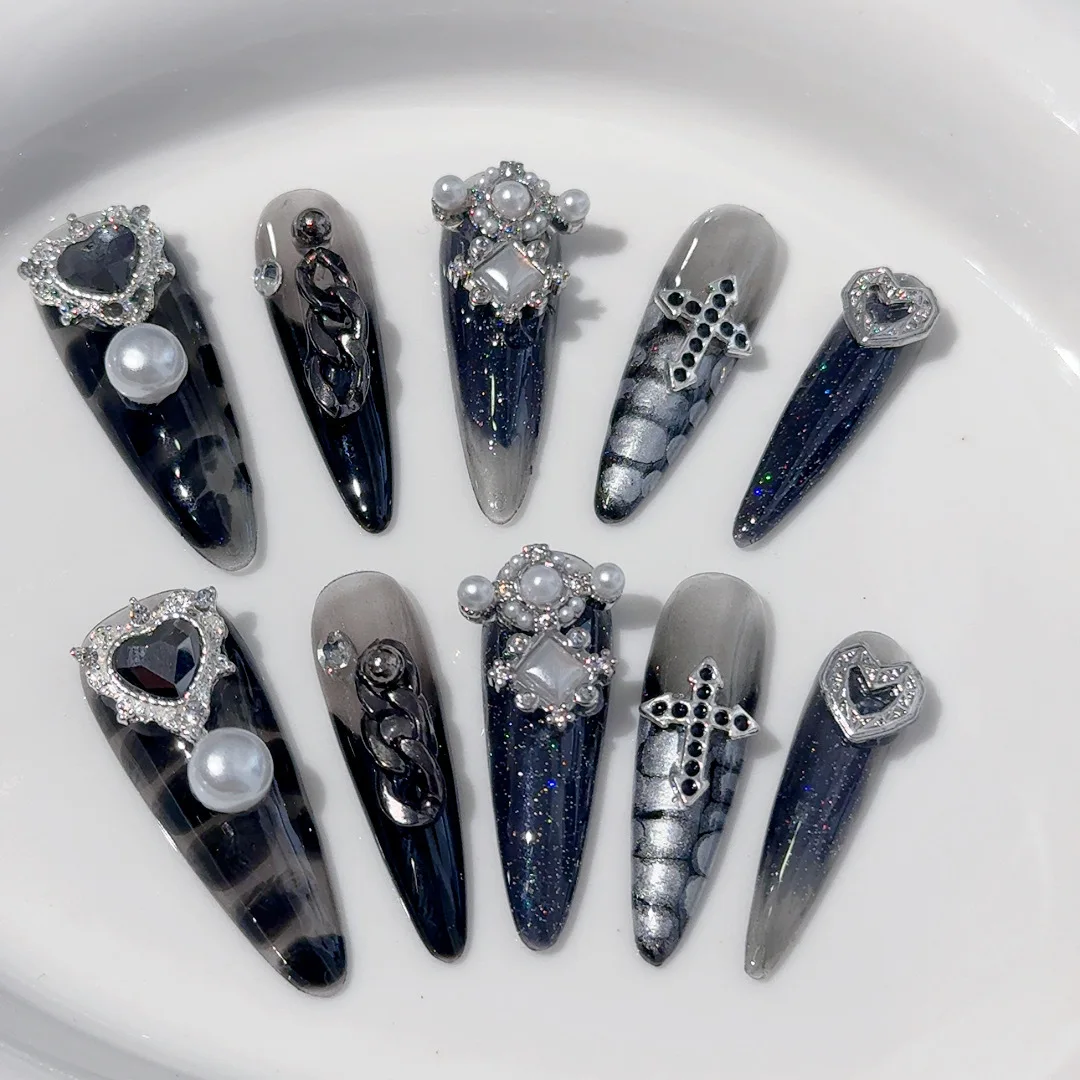 Diy Hello Kitty Kuromi Nail Art Dark Metal Diamond Goth Punk 3D ...