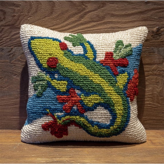 Diy Latch Hook Kits 17X17 Inch, Lizard Pattern Printed Throw Pillow ...