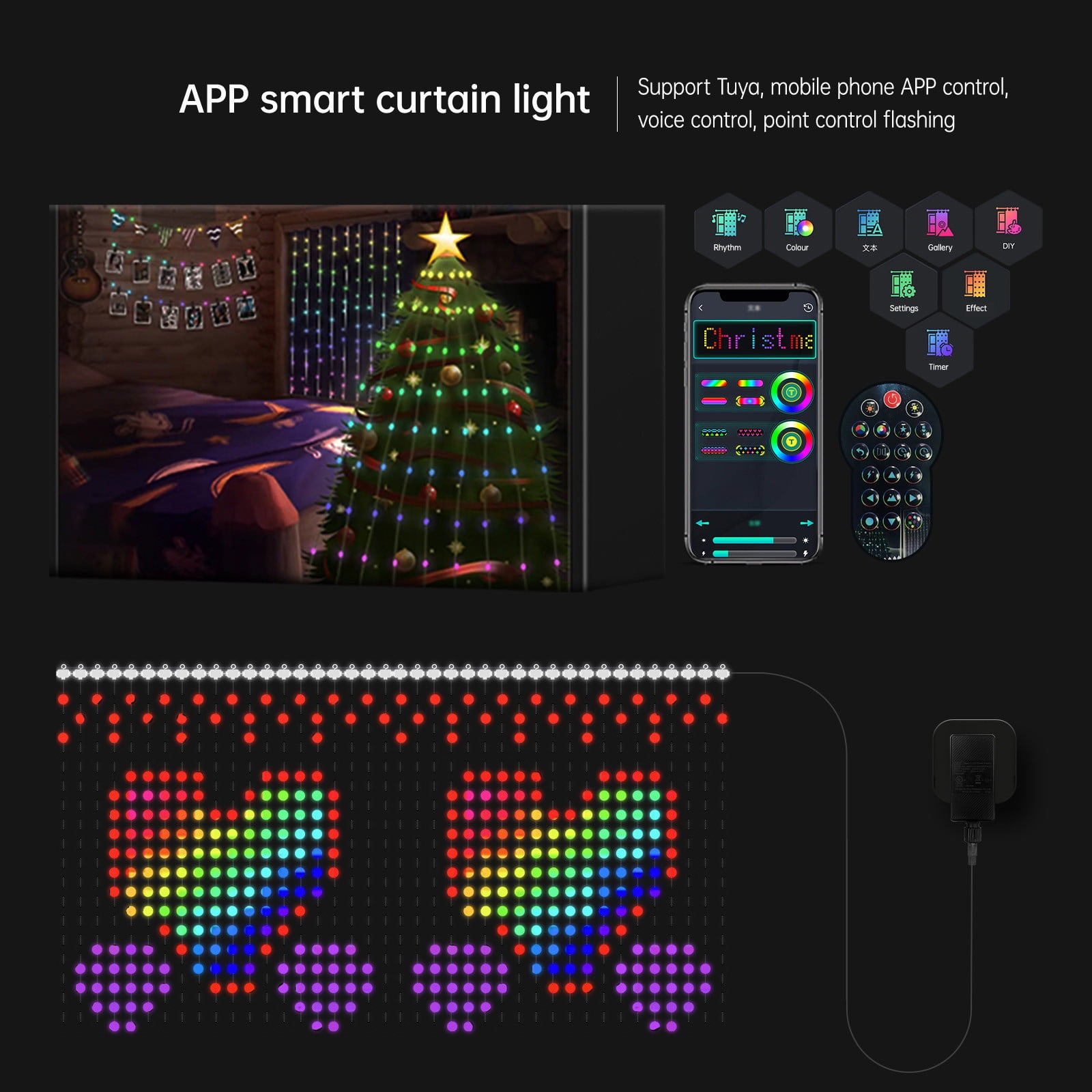 Diy Smart Rgb String Lights, Led Curtain Lights, Color Changing, Smart ...