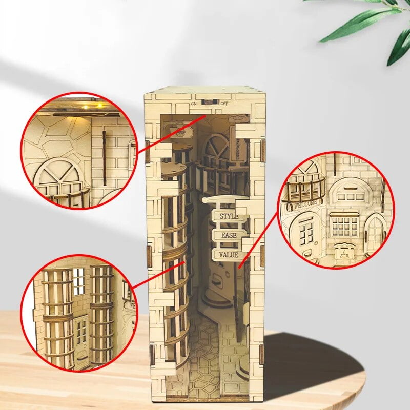 Diy Wooden Book Nook Shelf Insert Kits Miniature Books Library Saint Church Bookends Doll Houses ...