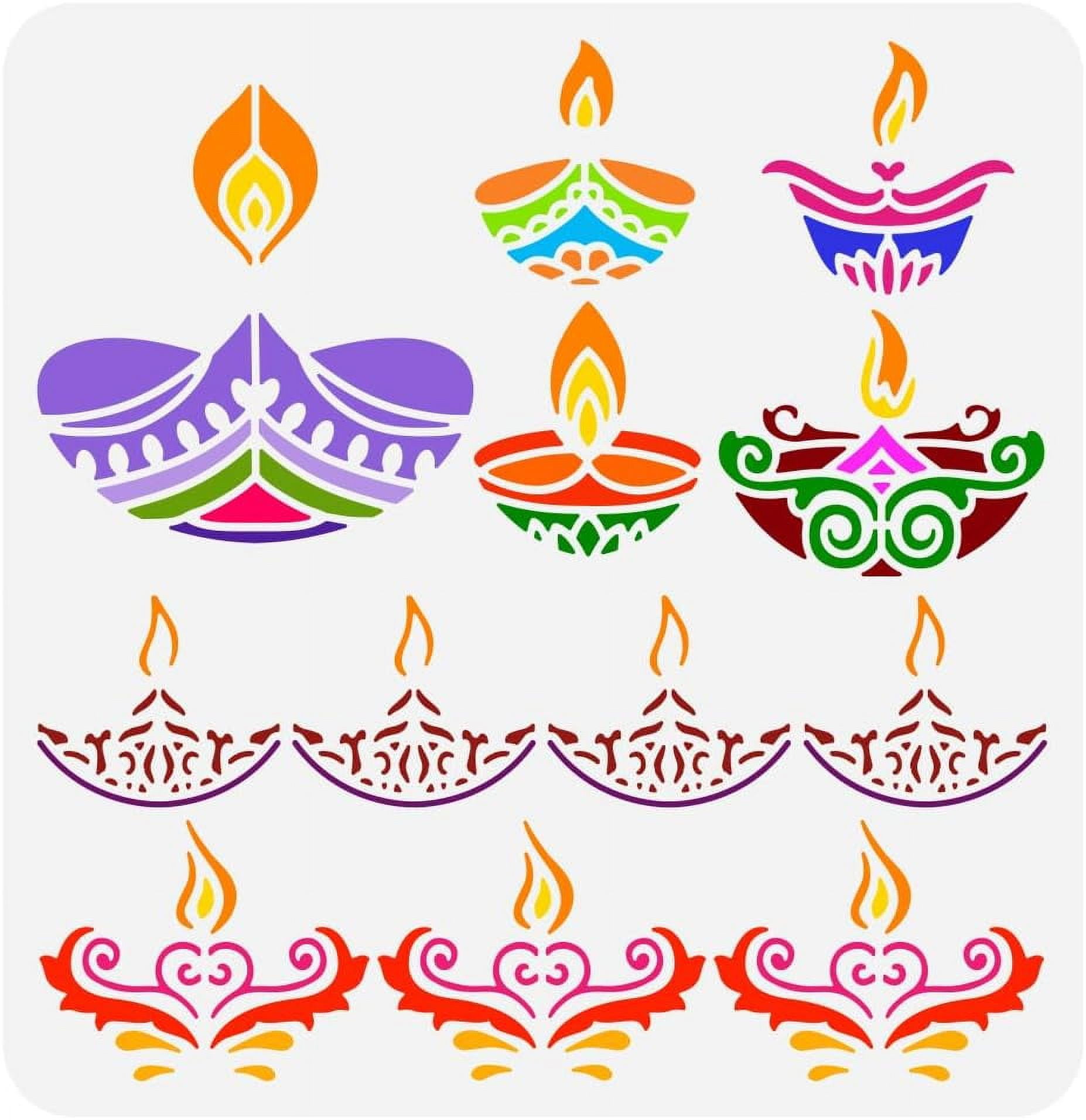Diya Stencil - 11.8x11.8 inch Large Diwali Festival Painting Stencil ...