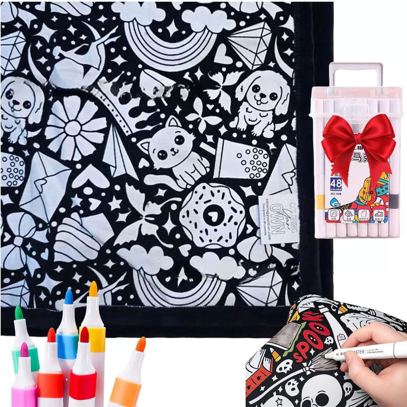 Diys Coloring Blanket Set with 12 Markers 50 × 60in,Color Your Own ...