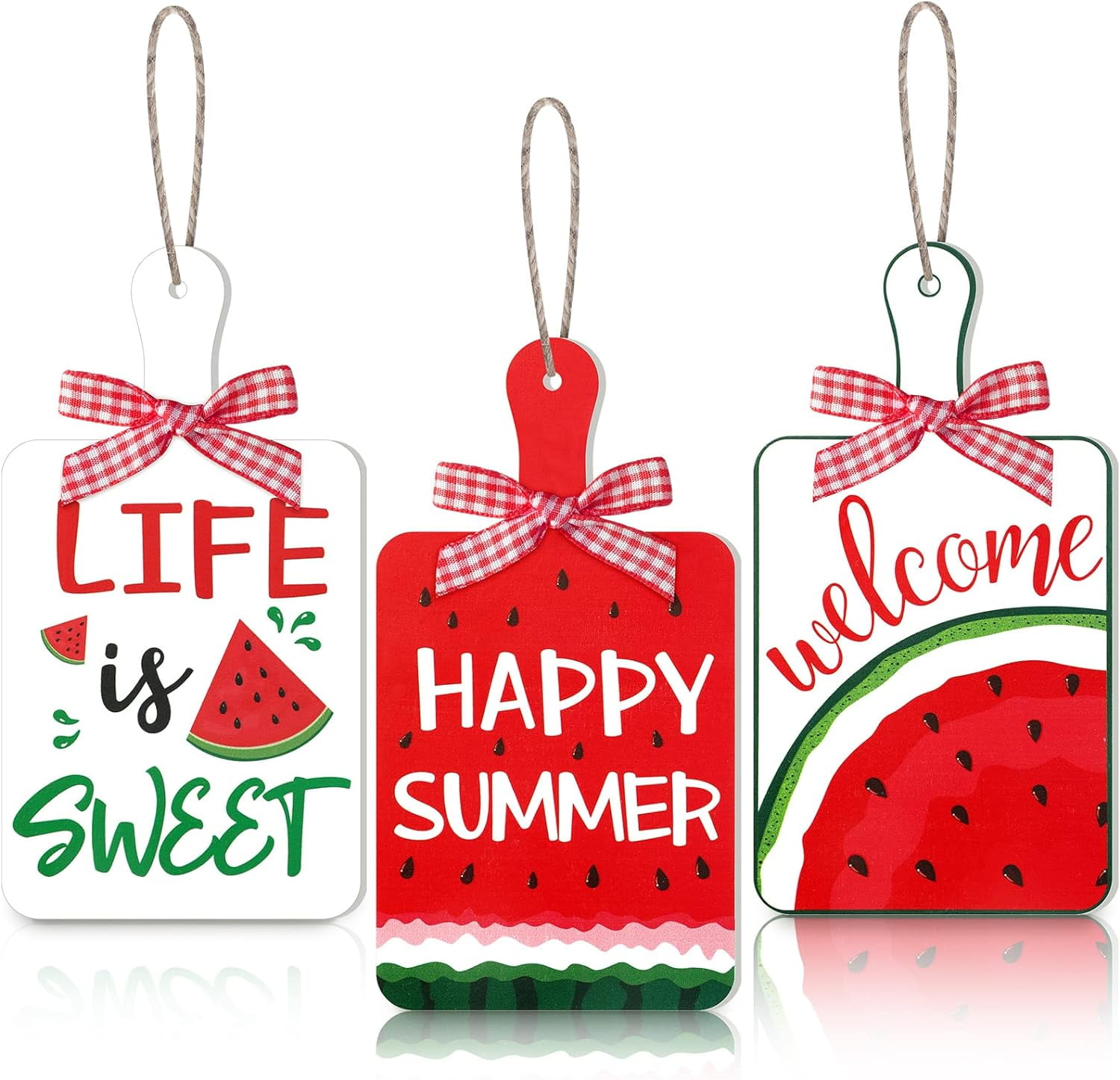 DizeyBoyo 3 Pieces Watermelon Hanging Signs Door Wood Happy Summer ...