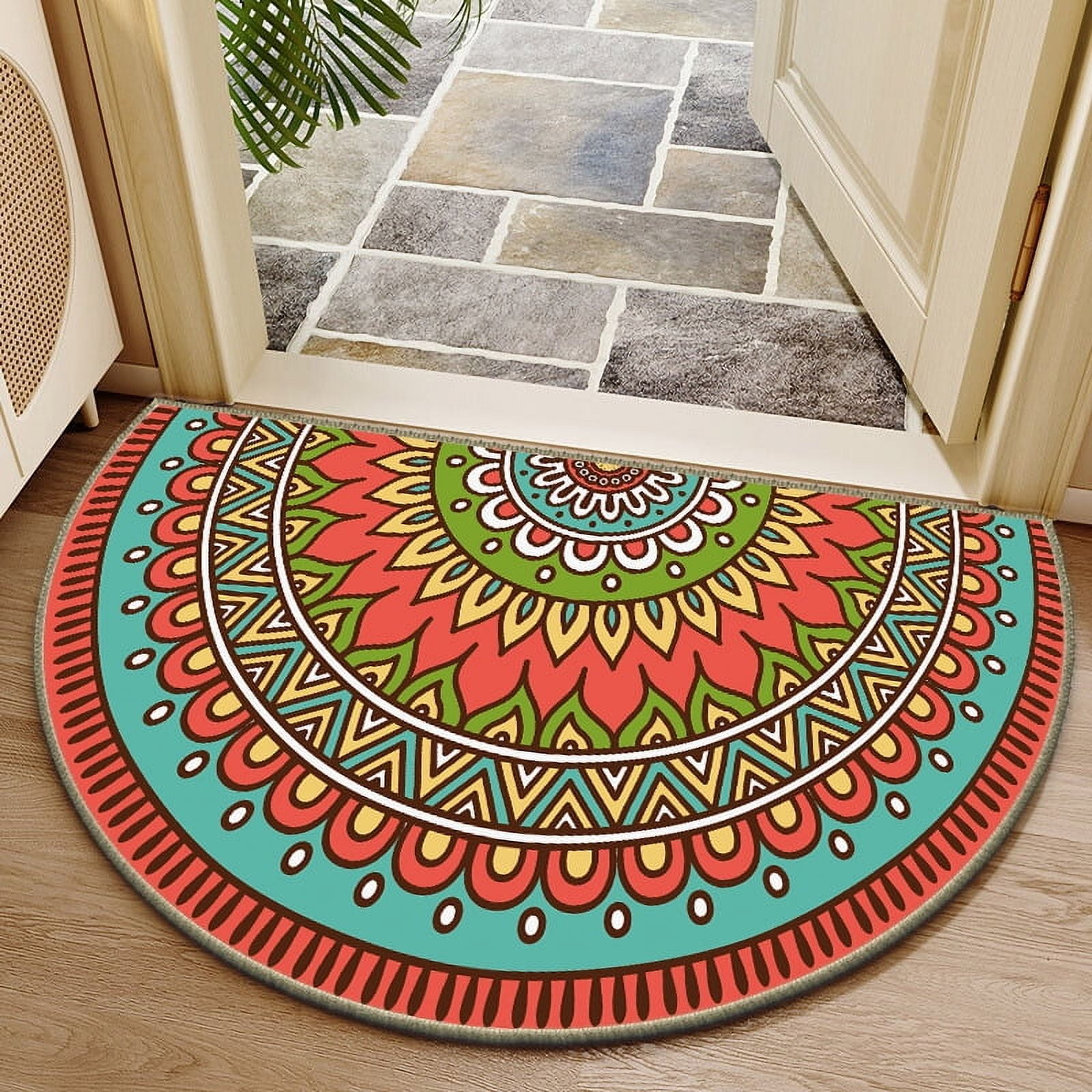 DizeyBoyo Half Round Doormat Ethnic Floral Semi Circle Area Rug Non ...