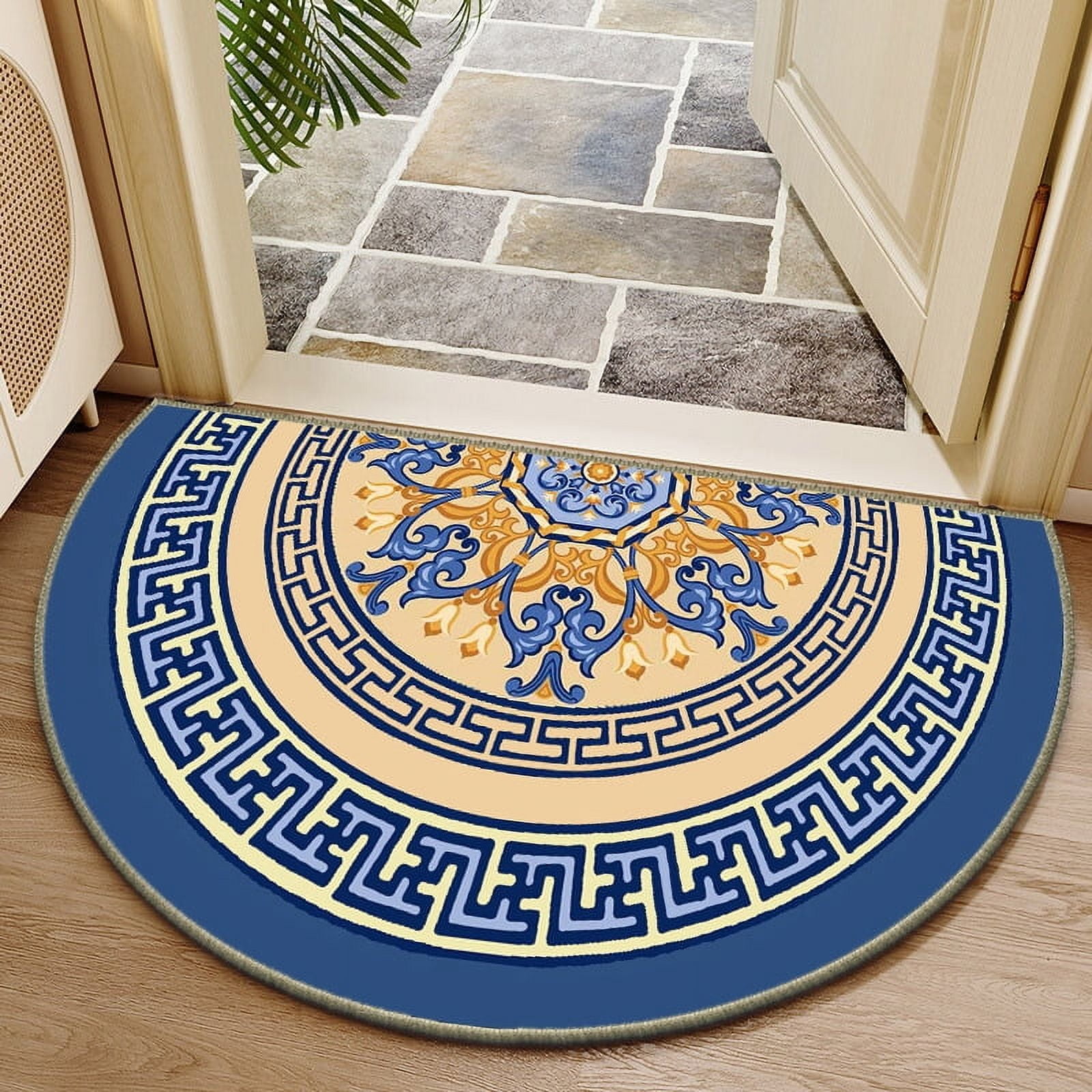 DizeyBoyo Half Round Doormat Ethnic Floral Semi Circle Area Rug Non ...