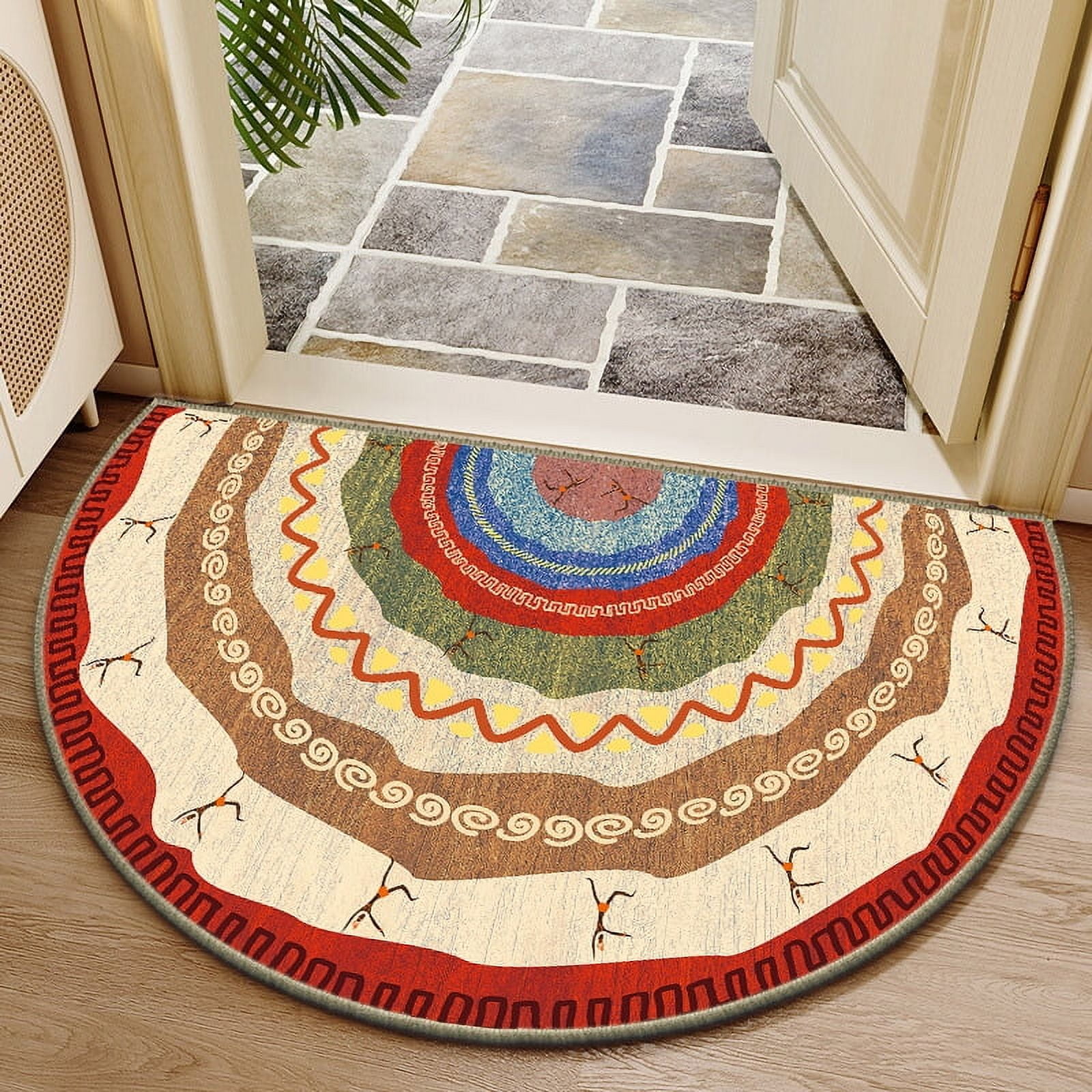 DizeyBoyo Half Round Doormat Ethnic Floral Semi Circle Area Rug Non ...