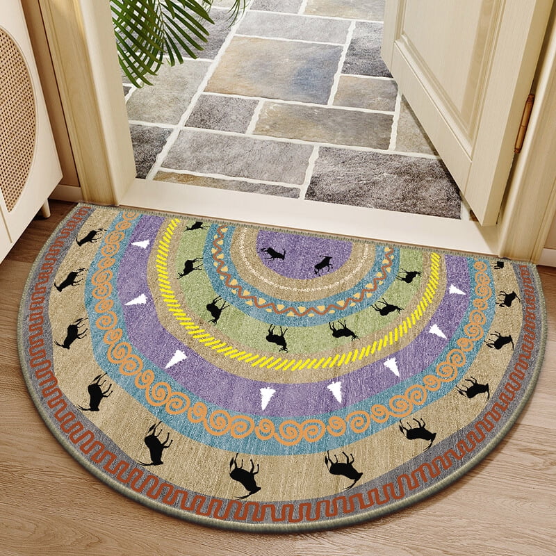 DizeyBoyo Half Round Doormat Ethnic Floral Semi Circle Area Rug Non ...