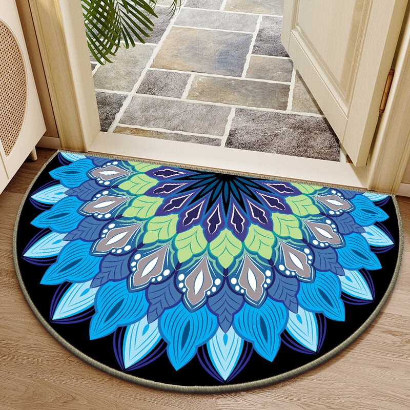 DizeyBoyo Half Round Doormat Ethnic Floral Semi Circle Area Rug Non ...