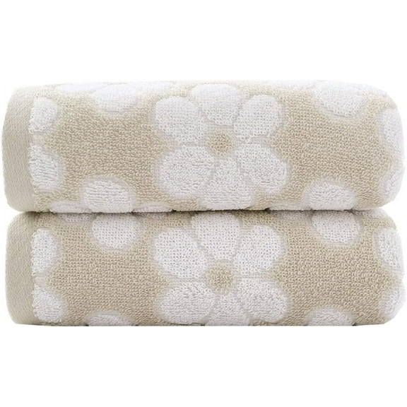Hand Towels Set of 2 Embroidered Floral Pattern 100% Cotton Absorbent ...
