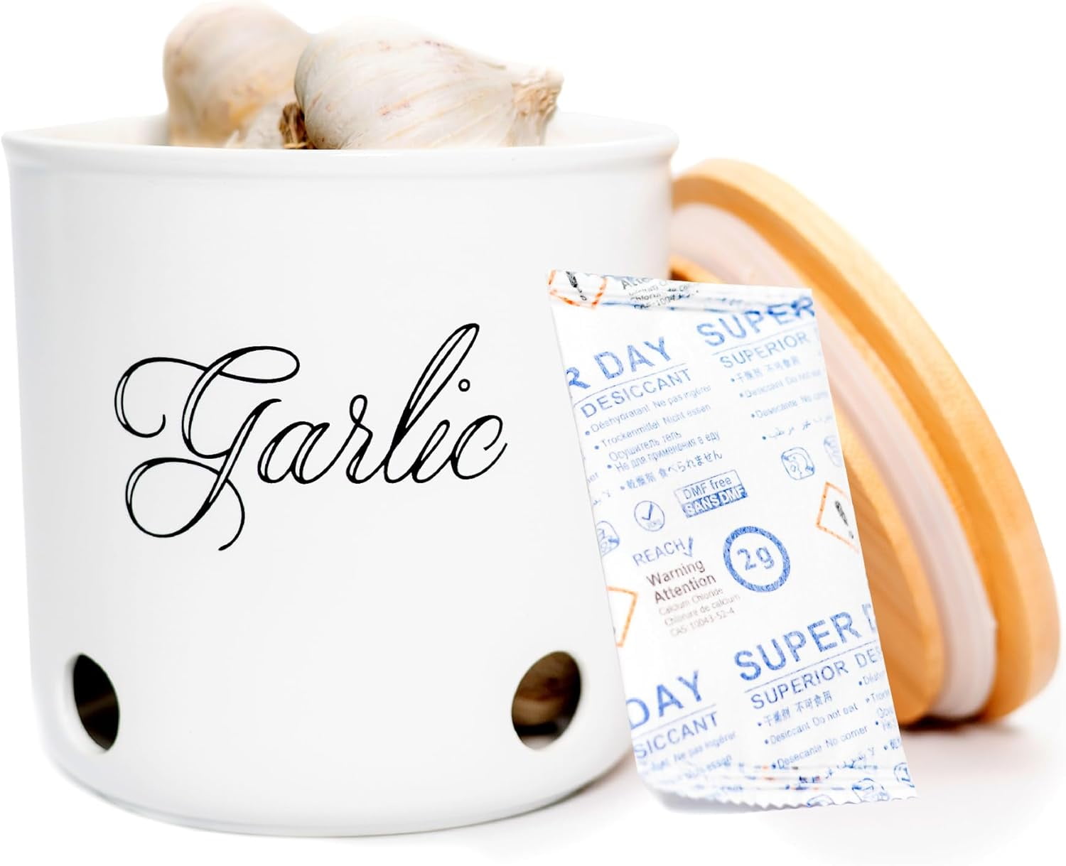 Dizzy Dragonfly Co. Garlic Keeper - Storage Jar with Bamboo lid ...