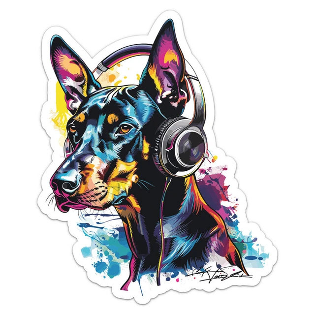 Dj Doberman Pinscher Dog Sticker Phone Decal Water Bottle Stickers Car ...