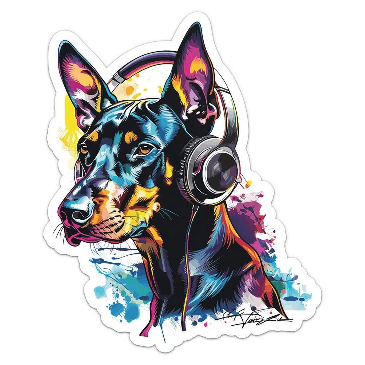 Dj Doberman Pinscher Dog Sticker Phone Decal Water Bottle Stickers Car ...