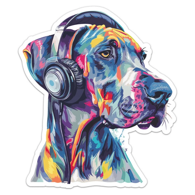 Dj Great Dane Dog Sticker Phone Decal Water Bottle Stickers Car Decals ...