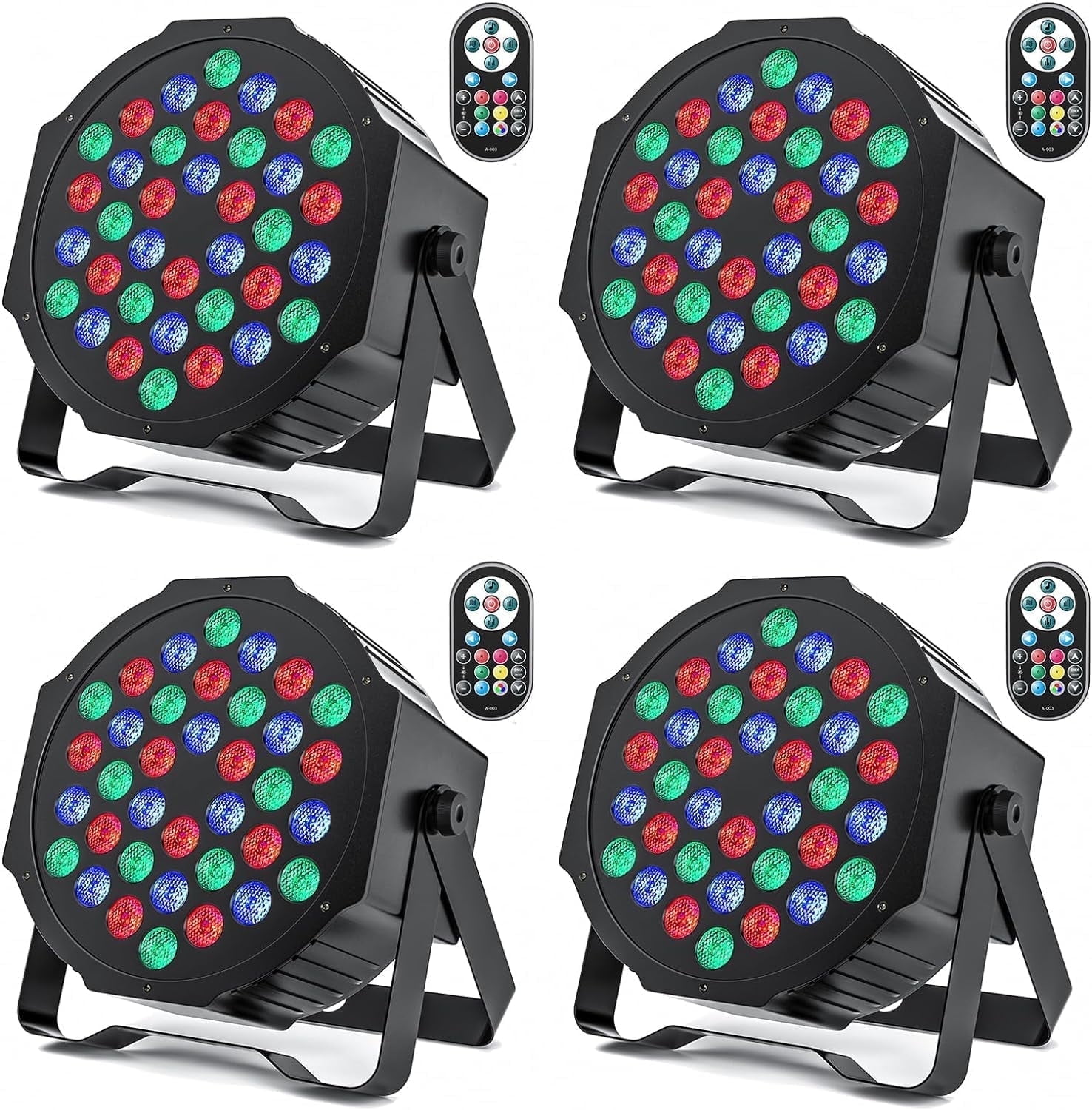U'King 4-Pack 36 LED RGB Stage Lighting, Sound Activated DJ Par Lights, DMX Control, Wedding ...