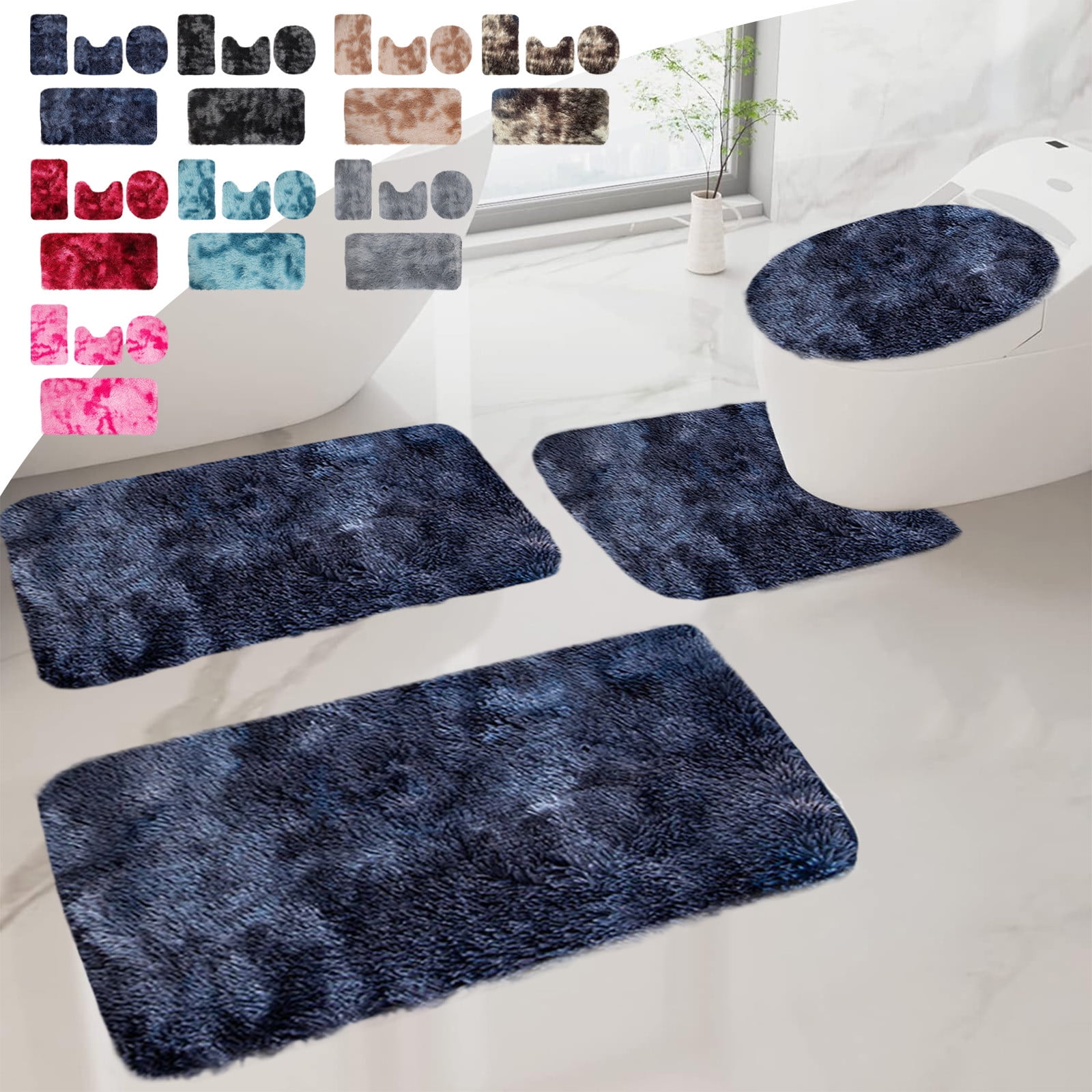 Djibouti Flocked Shag Bathroom Carpet Set - 4-Piece Long-Pile Rug Set ...