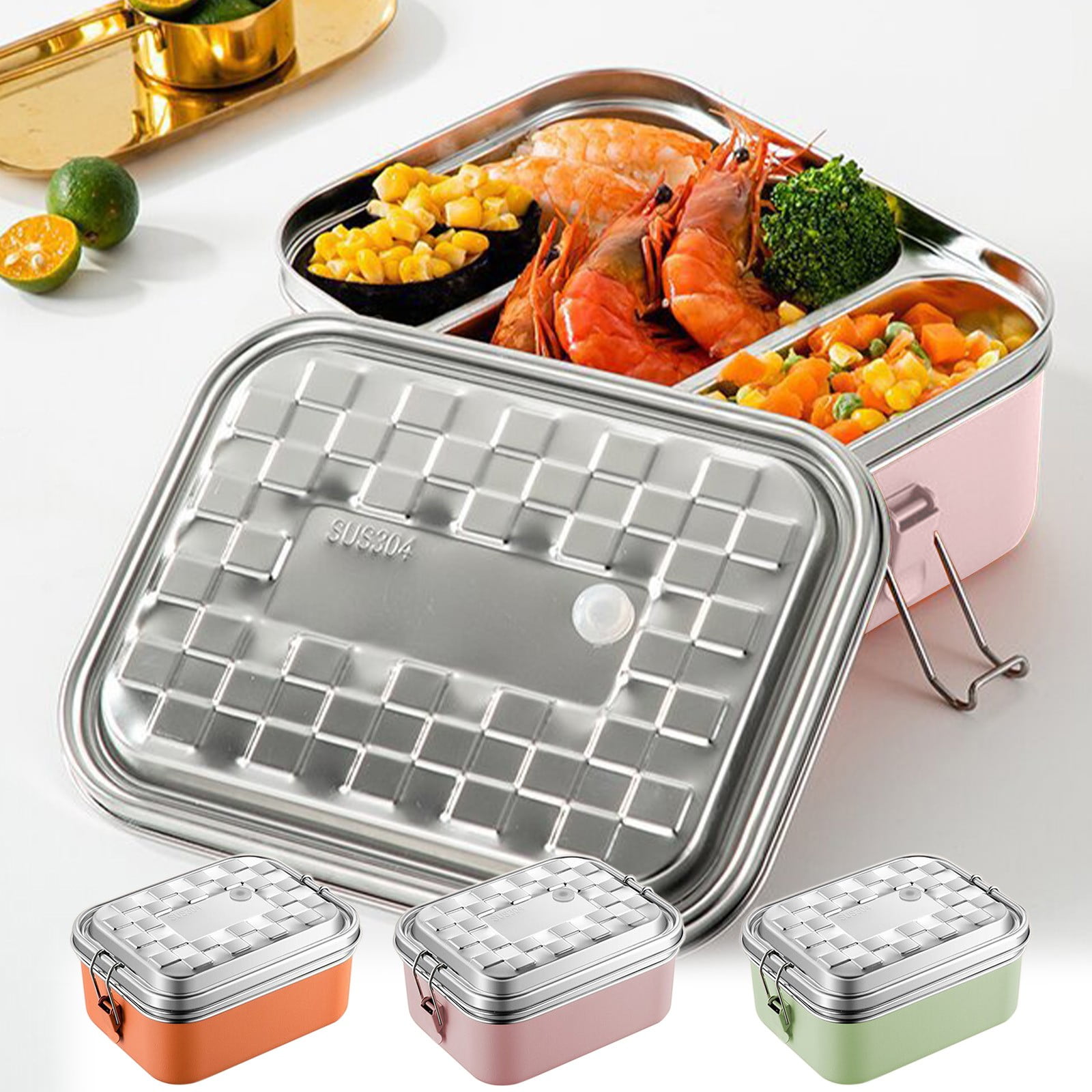 Djibouti Lunch Box with 3 Compartments, Stainless Steel Steamer Bento ...