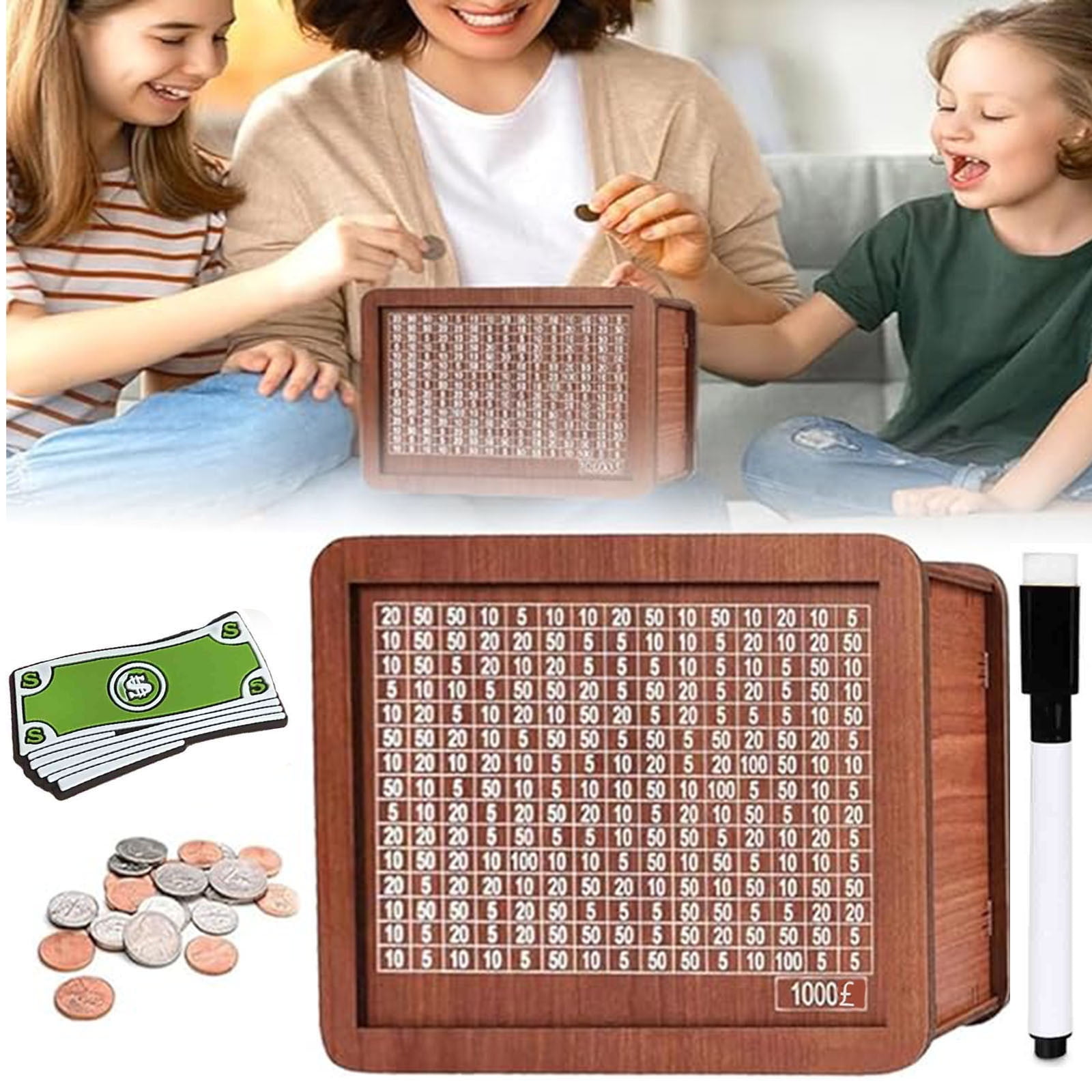 Djibouti Wooden Money Box with Marker, 5000 Pound Savings Goal, Stylish ...