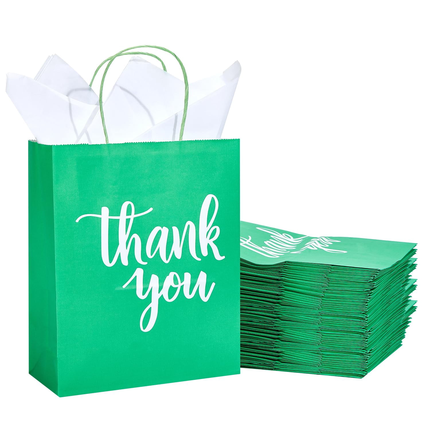 DjinnGlory 50 Pack Medium Green Gift AIS1 Bags with Handles 10''x8''x4 ...