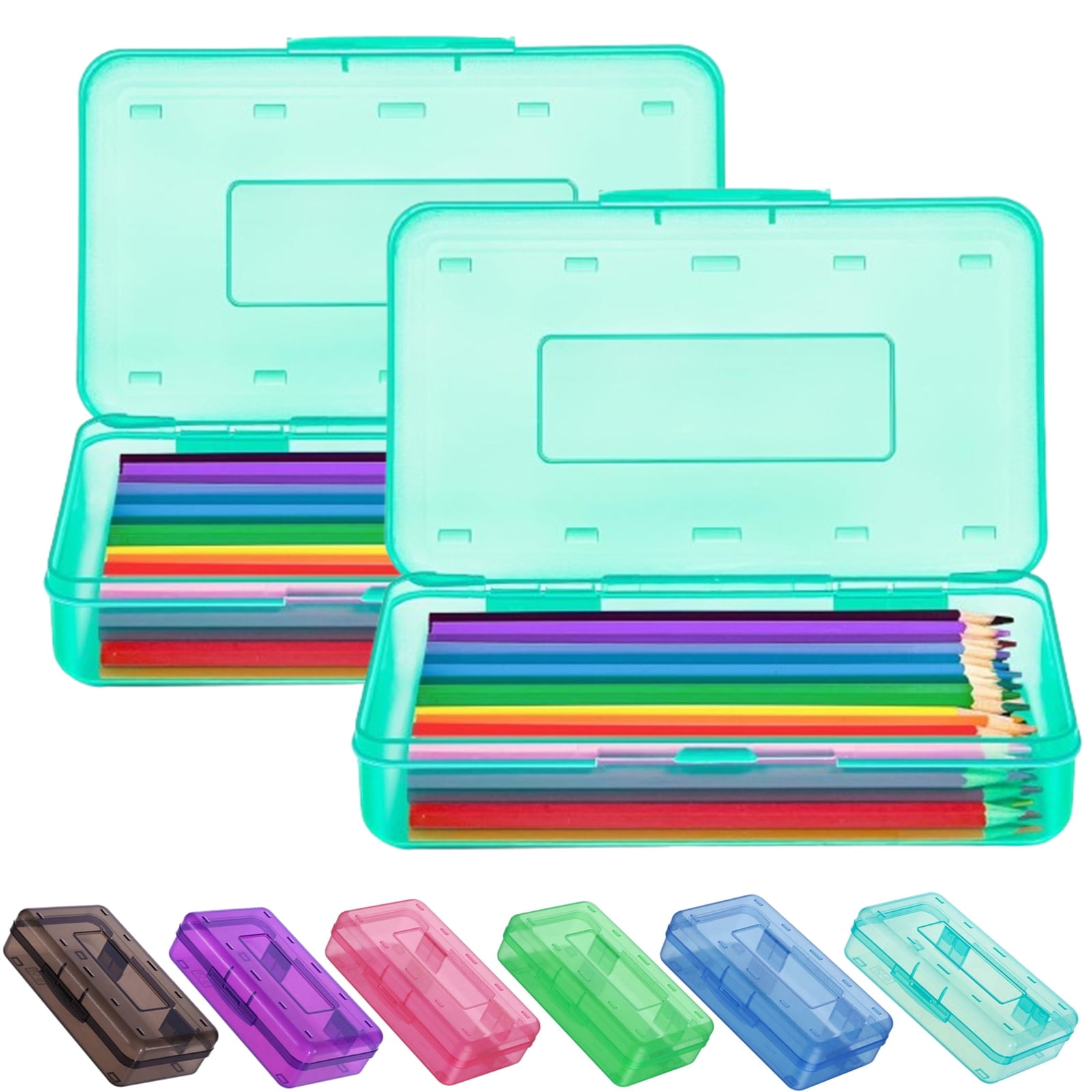 Djiypn 2 Pack Clear Pencil Box, Large Plastic Pencil Case Crayon Box ...