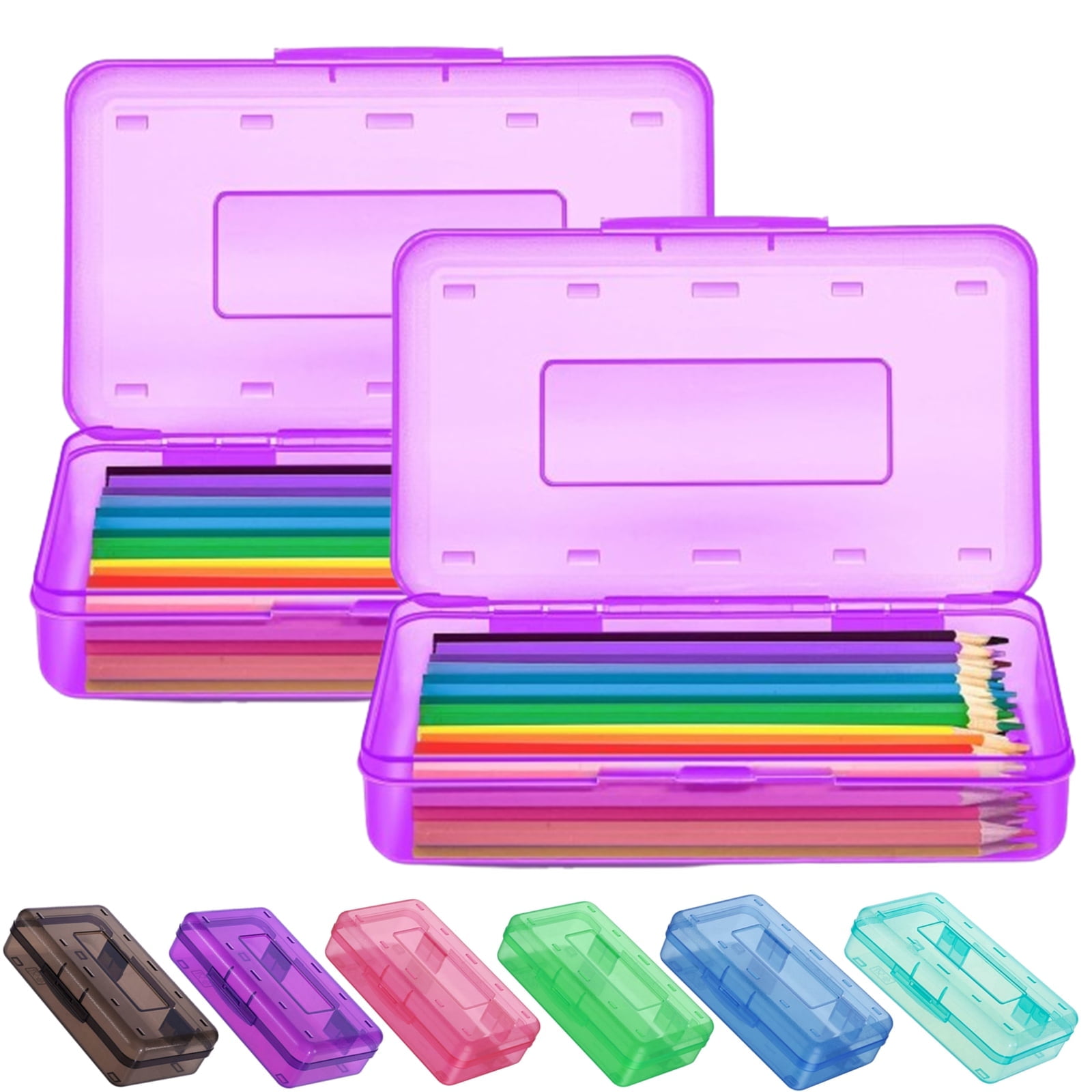 Djiypn 2 Pack Clear Pencil Box, Large Plastic Pencil Case Crayon Box ...